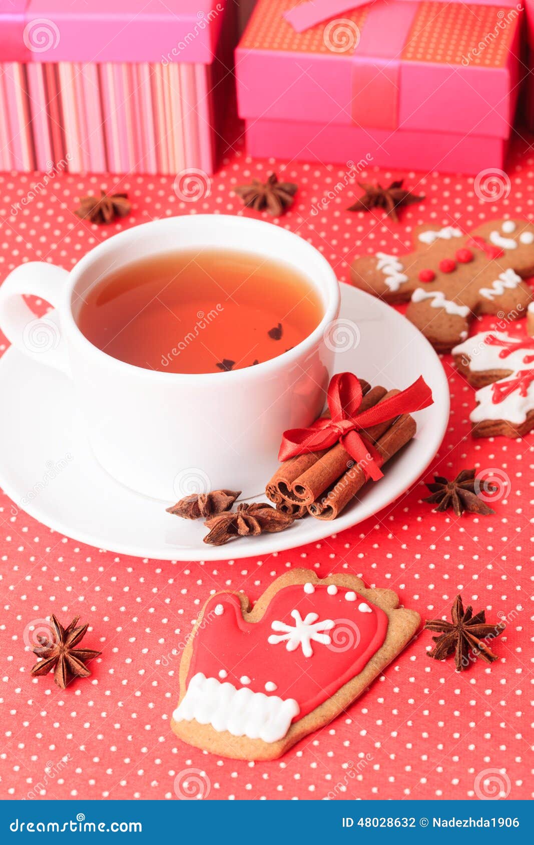 Tea and christmas cookies stock photo. Image of cinnamon - 48028632