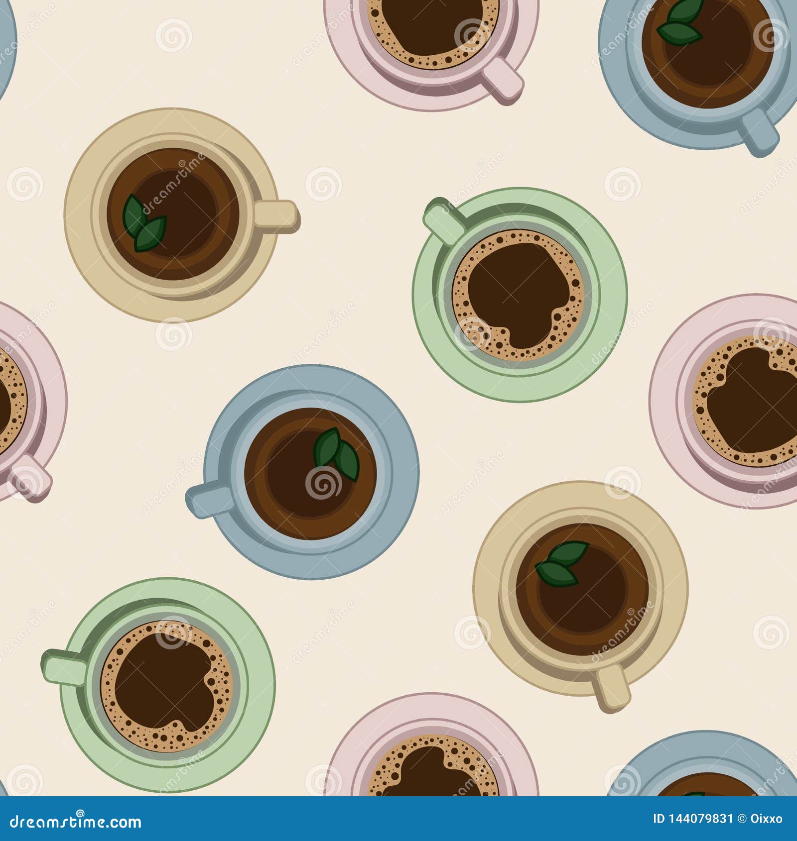 Tea and Coffee Cups Seamless Pattern. Top View Illustration Stock ...