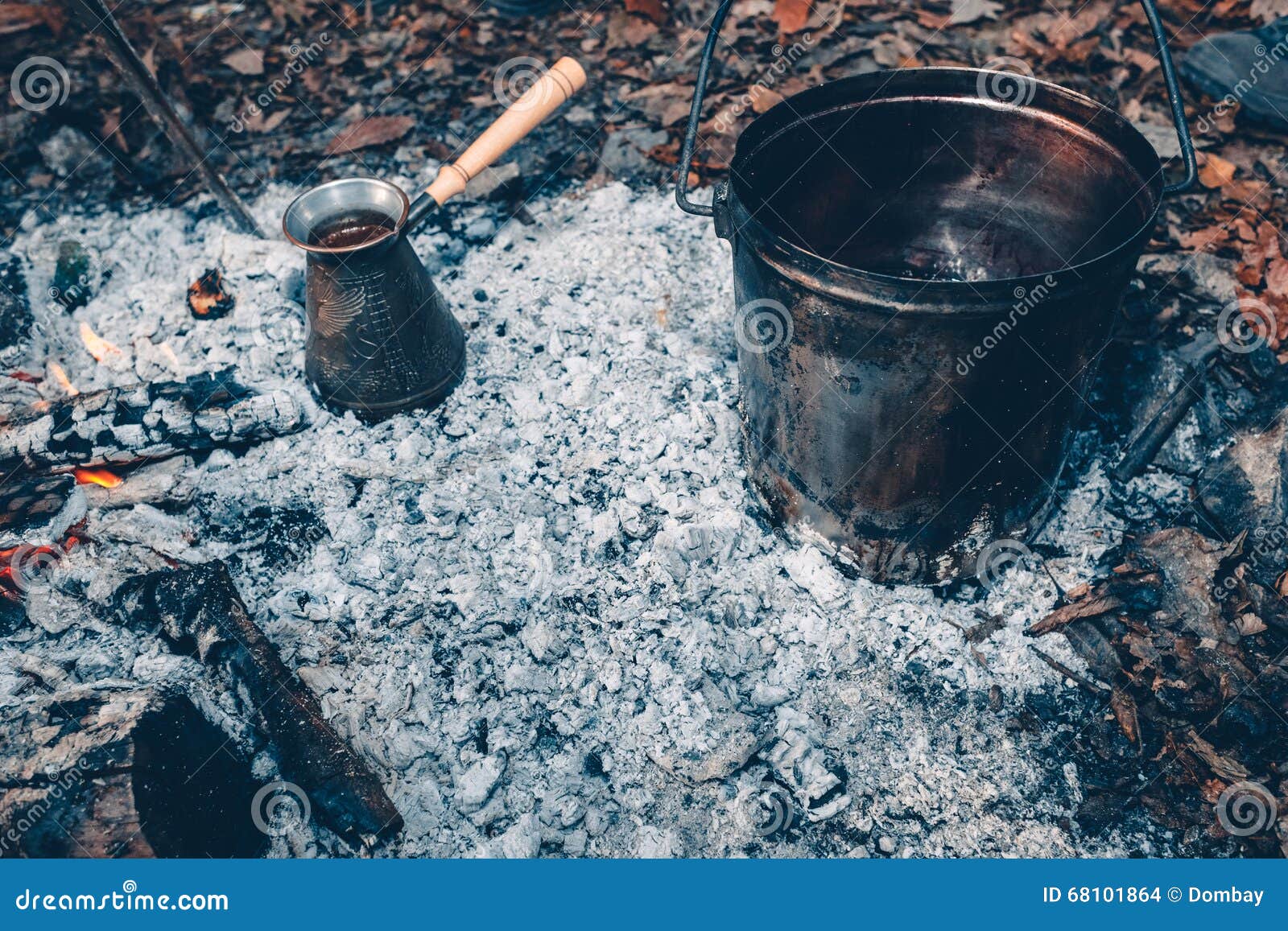 Tea and Coffee on the Fire. a Pot and a Turk on a Fire Outdoors. Stock ...