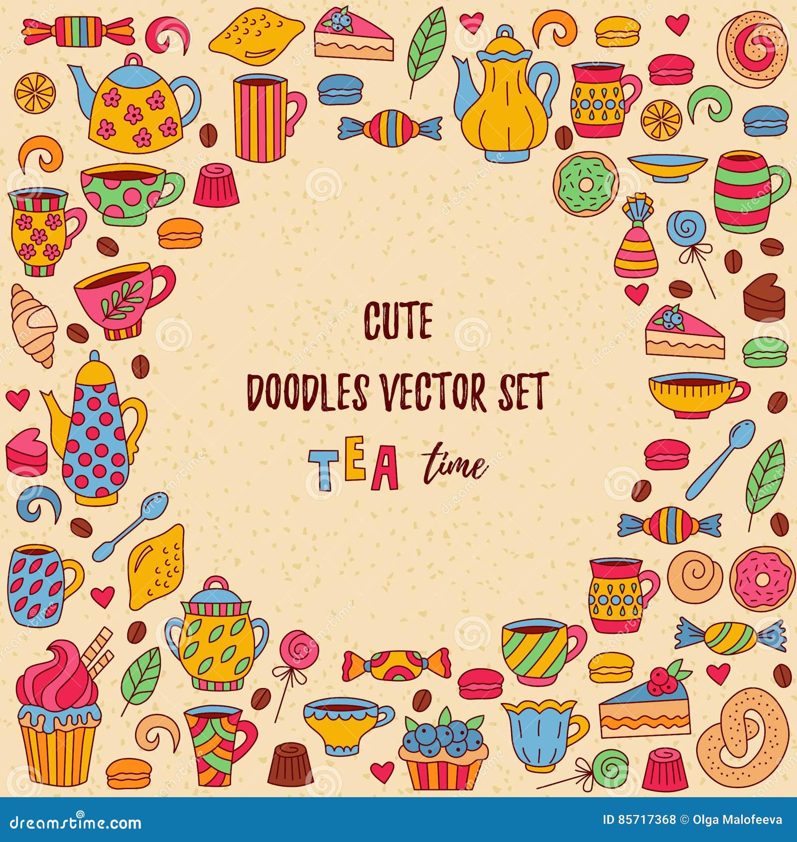 Tea Coffee Sweets Doodles Collection Stock Vector - Illustration of ...