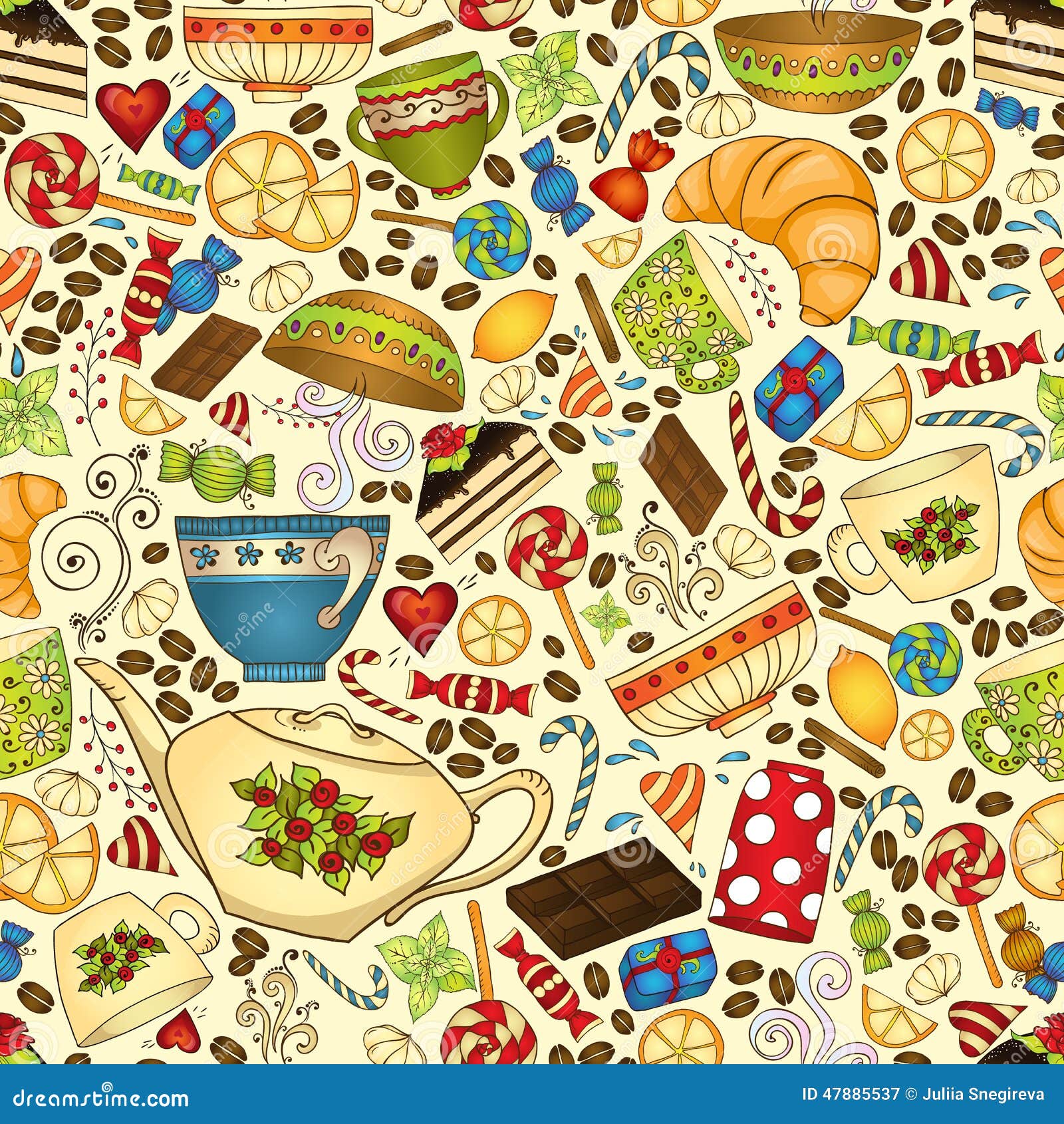 Tea, Coffee and Sweets Seamless Pattern. Stock Illustration ...