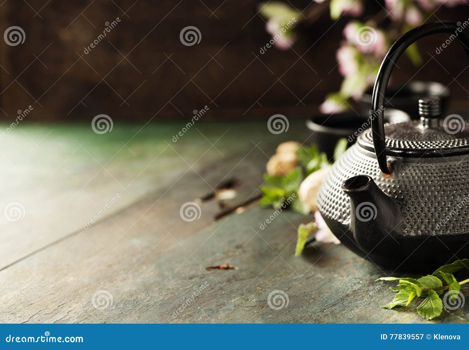 Tea Concept, Cups with Tea and Traditional Teapot Decorated with Stock ...