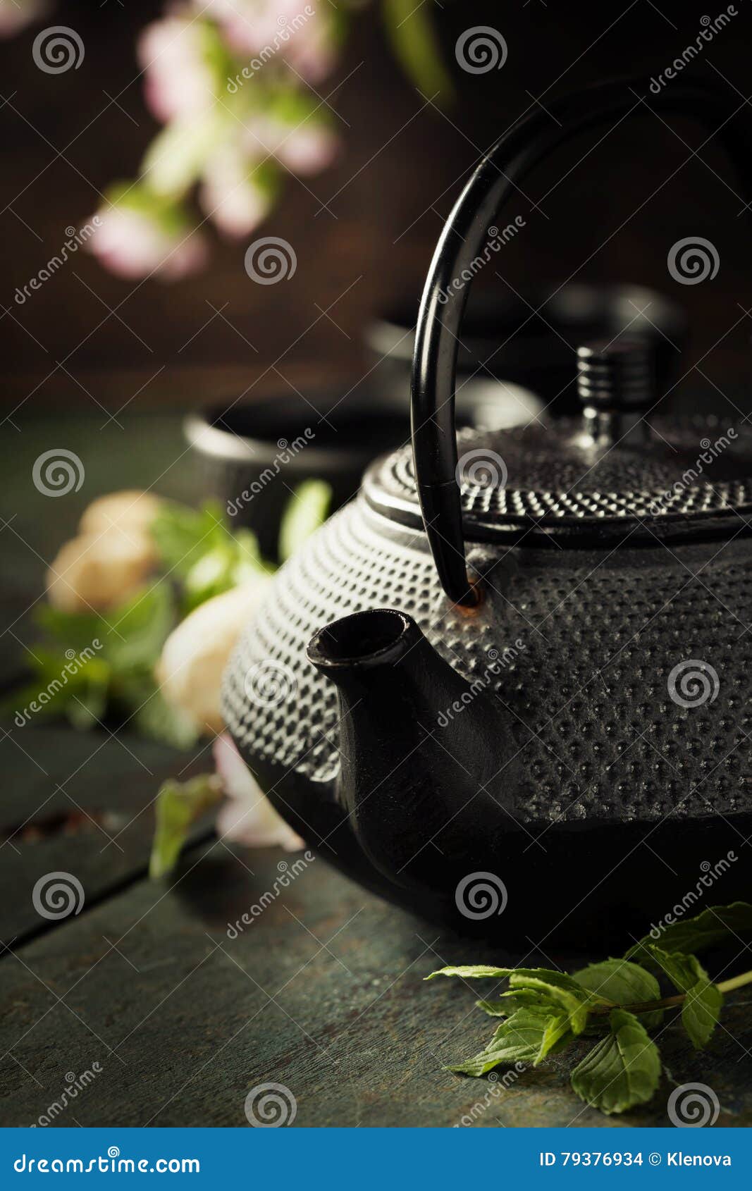 Tea Concept, Cups with Tea and Traditional Teapot Decorated with Stock ...