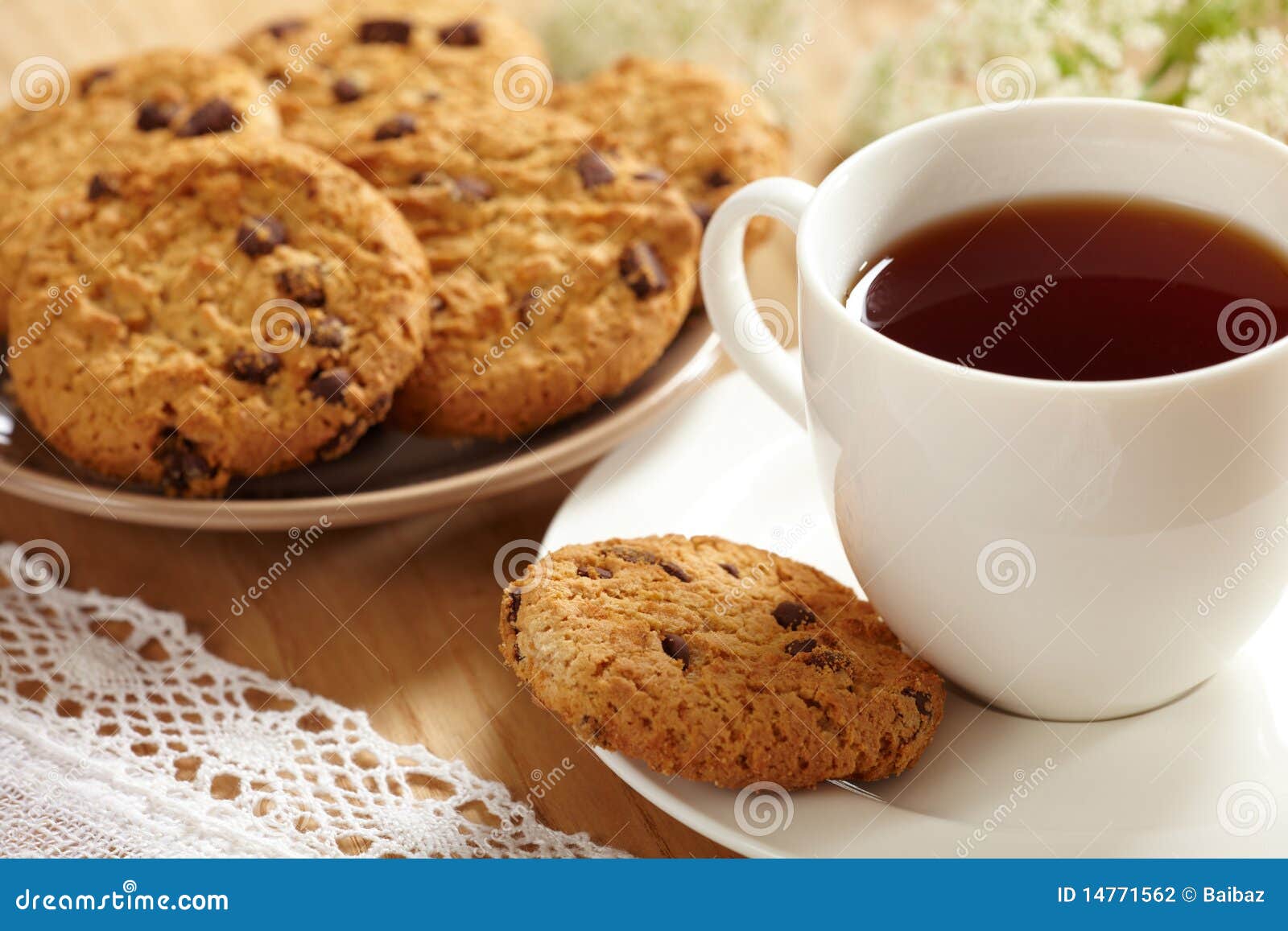 Tea and cookies stock photo. Image of chip, bake, crumb - 14771562