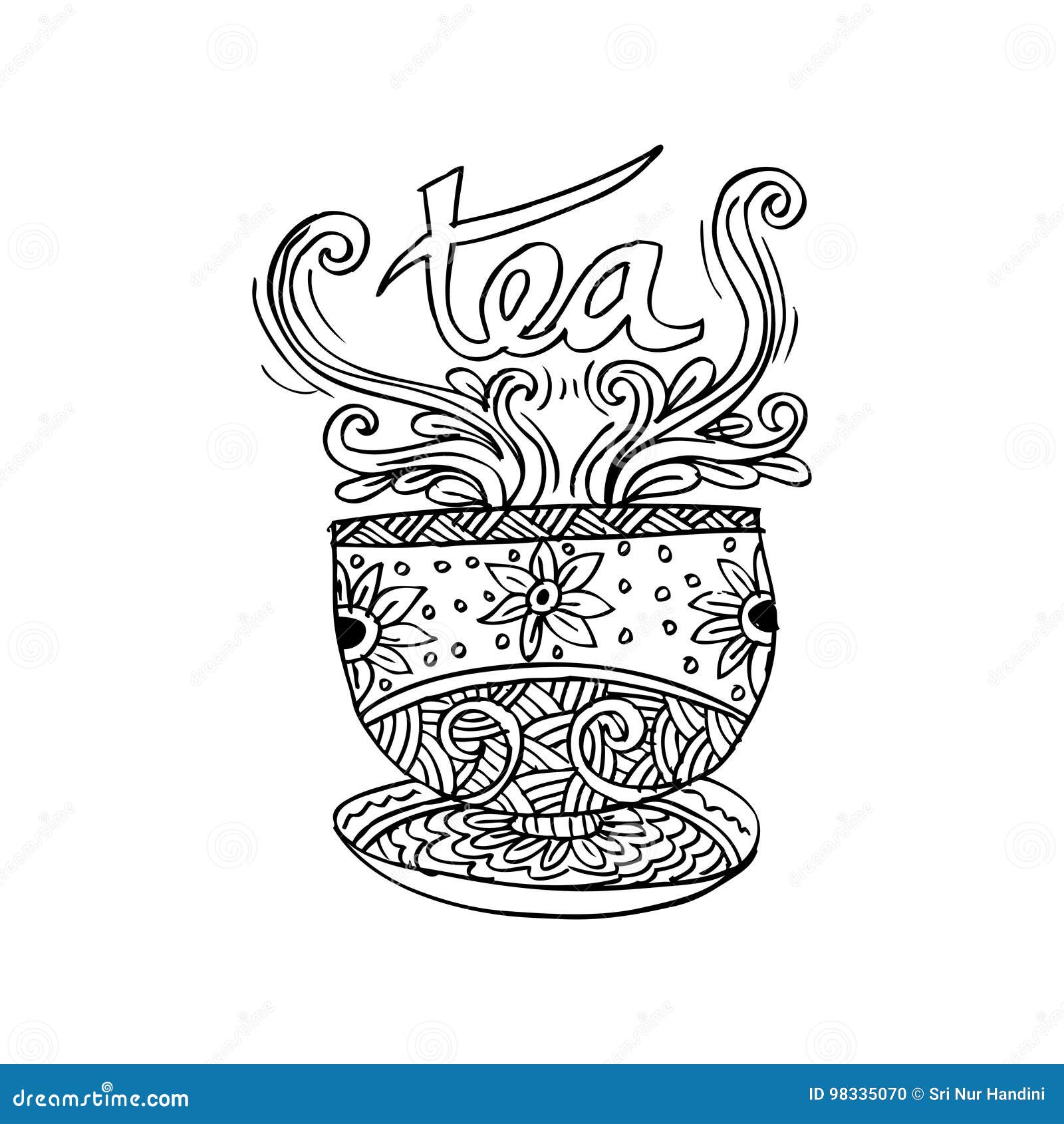 Tea Cup with Abstract Ornament. Stock Illustration - Illustration of ...