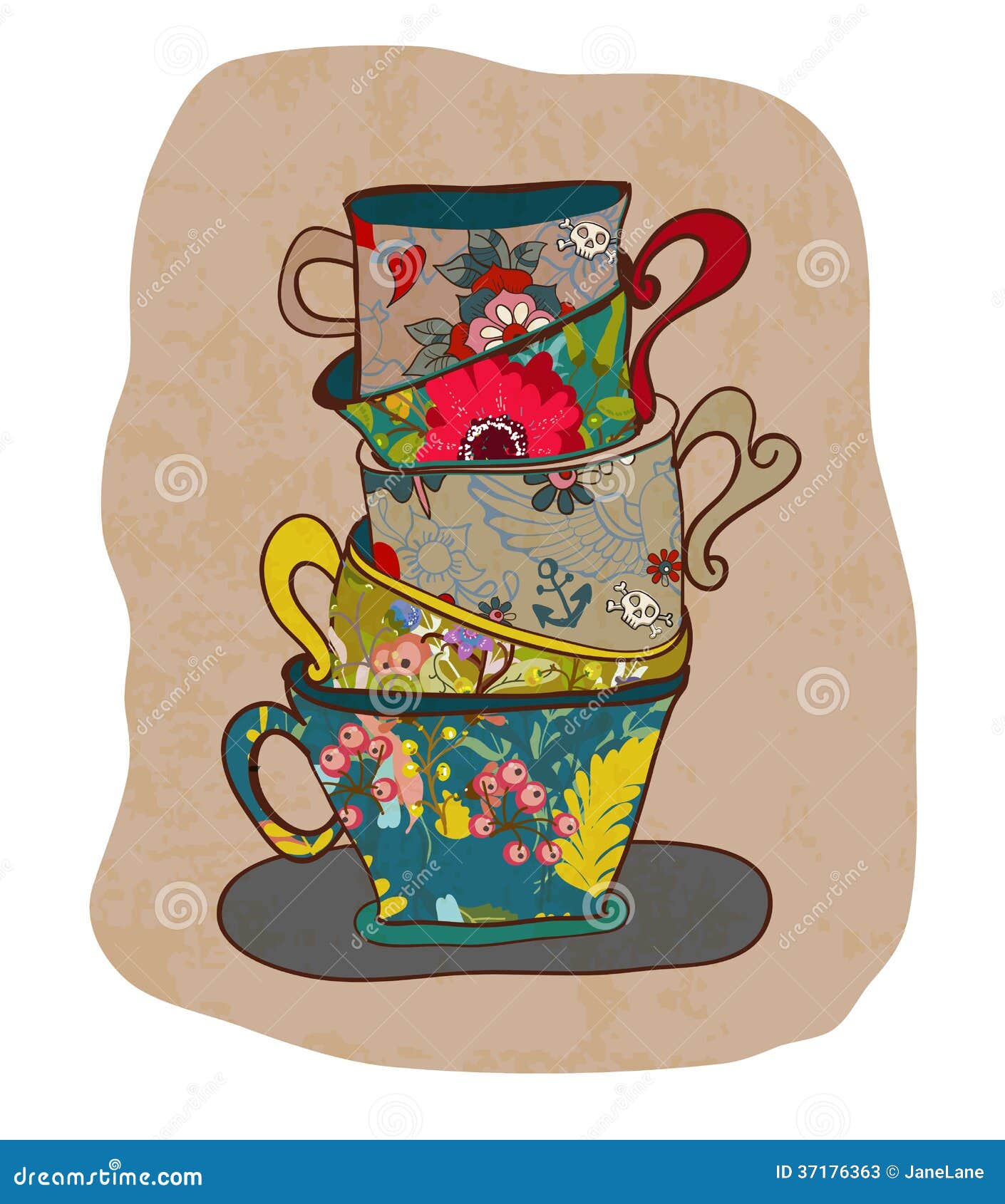 Tea Cup Background with Floral Pattern Stock Vector - Illustration of ...