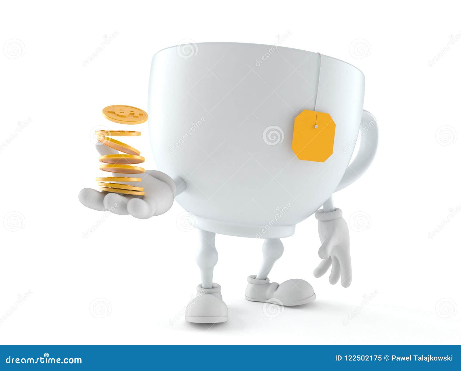 Tea Cup Character with Stack of Coins Stock Illustration - Illustration ...