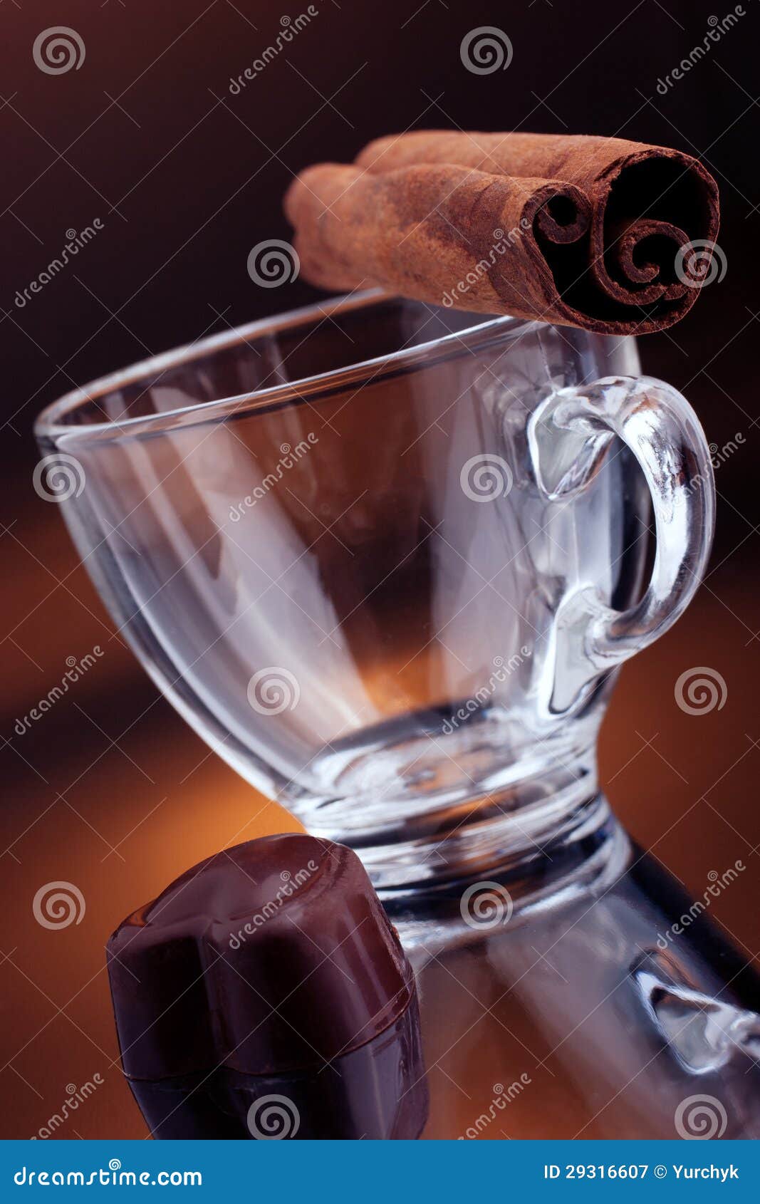 Tea Cup with Cinnamon and Chocolate Candy Stock Image - Image of clear ...