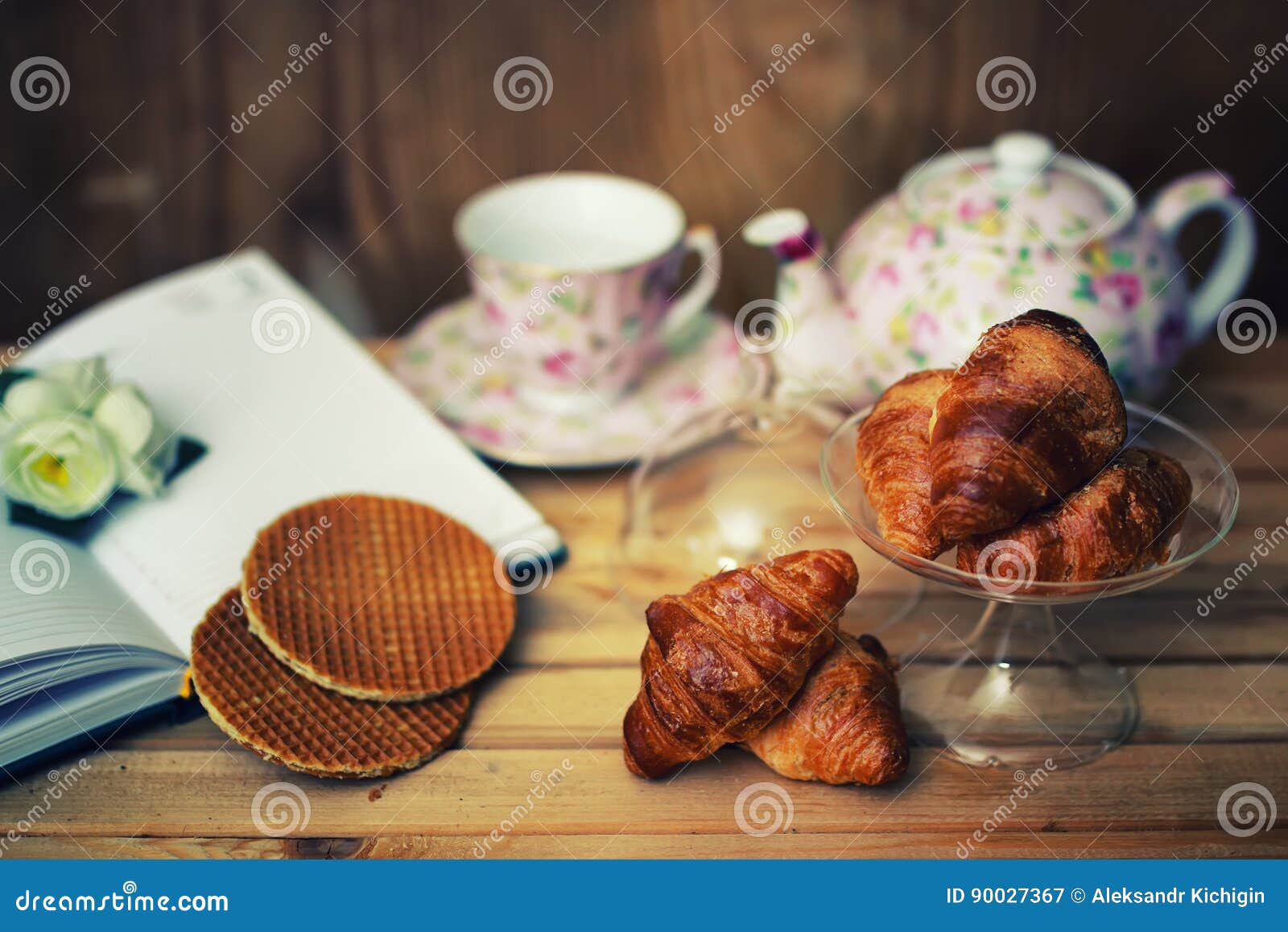 Tea cup croissant book stock image. Image of cafe, black - 90027367
