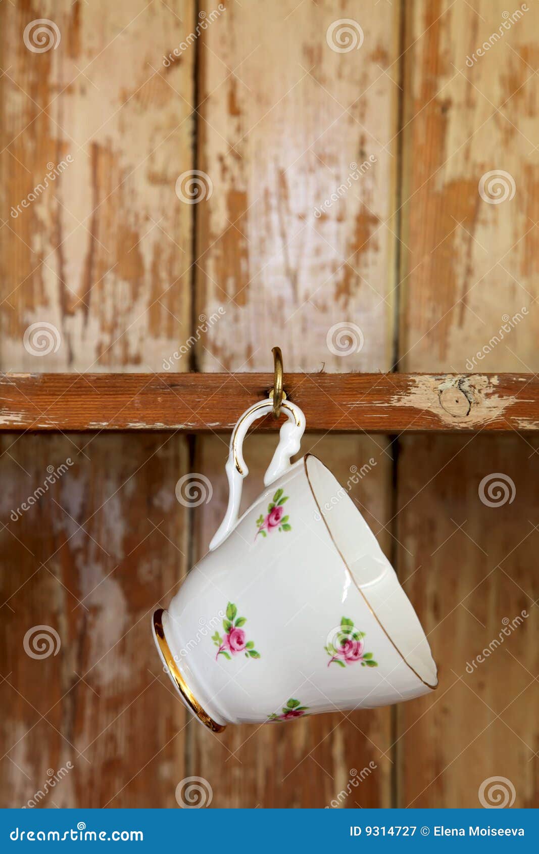 Tea Cup Hanging on a Hook in Old Wooden Cupboard Stock Image - Image of ...