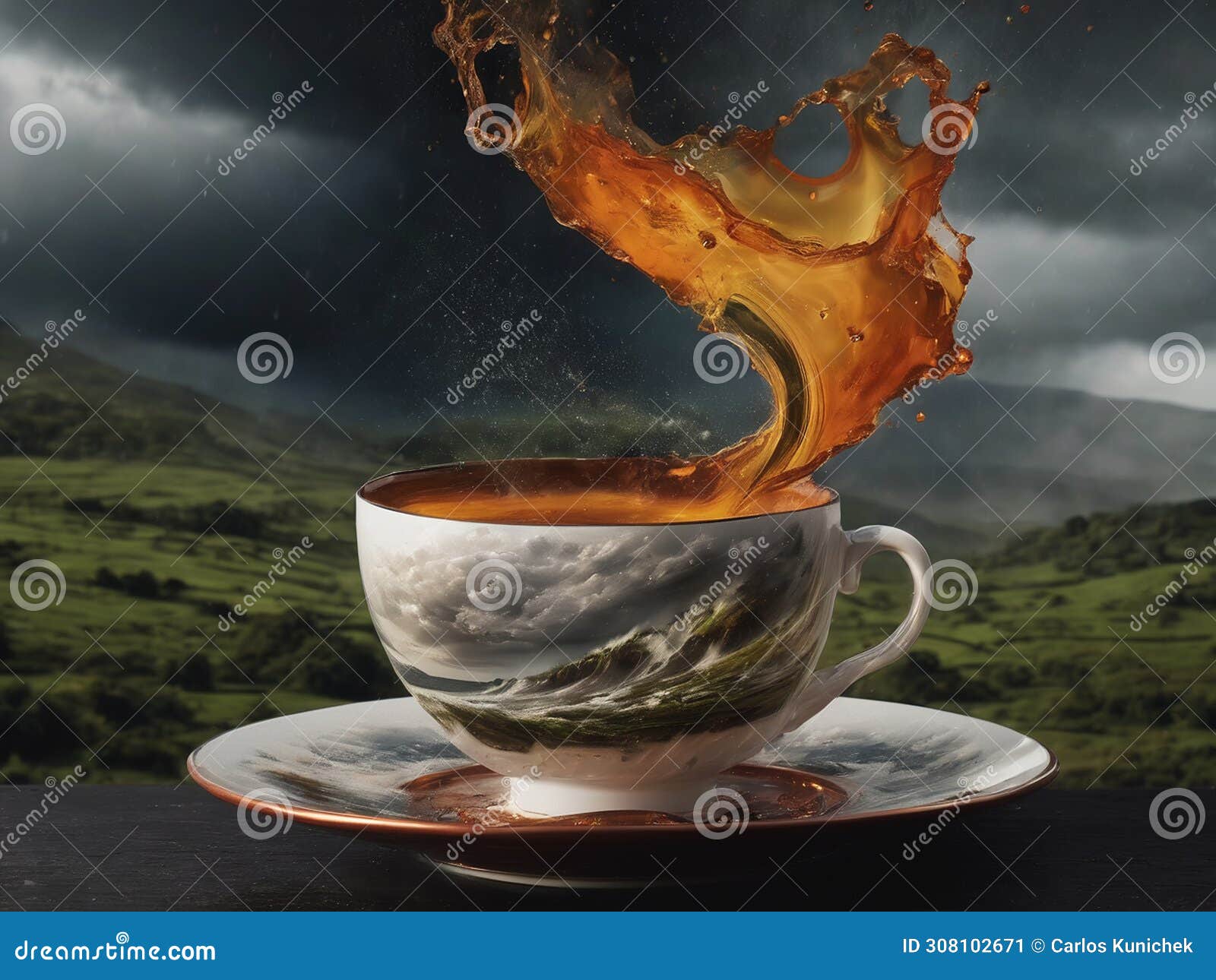 A Tea Cup with the Tea Inside Resembling a Storm, with Swirling ...