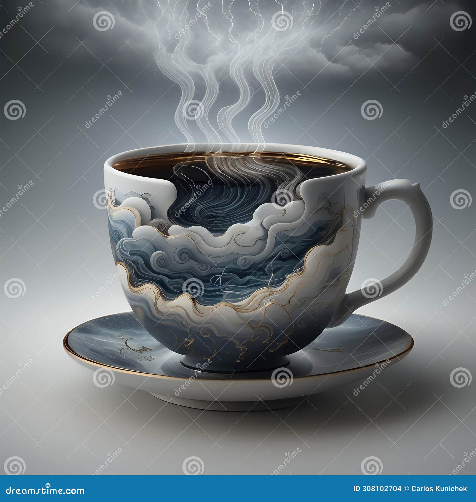 A Tea Cup with the Tea Inside Resembling a Storm, with Swirling ...