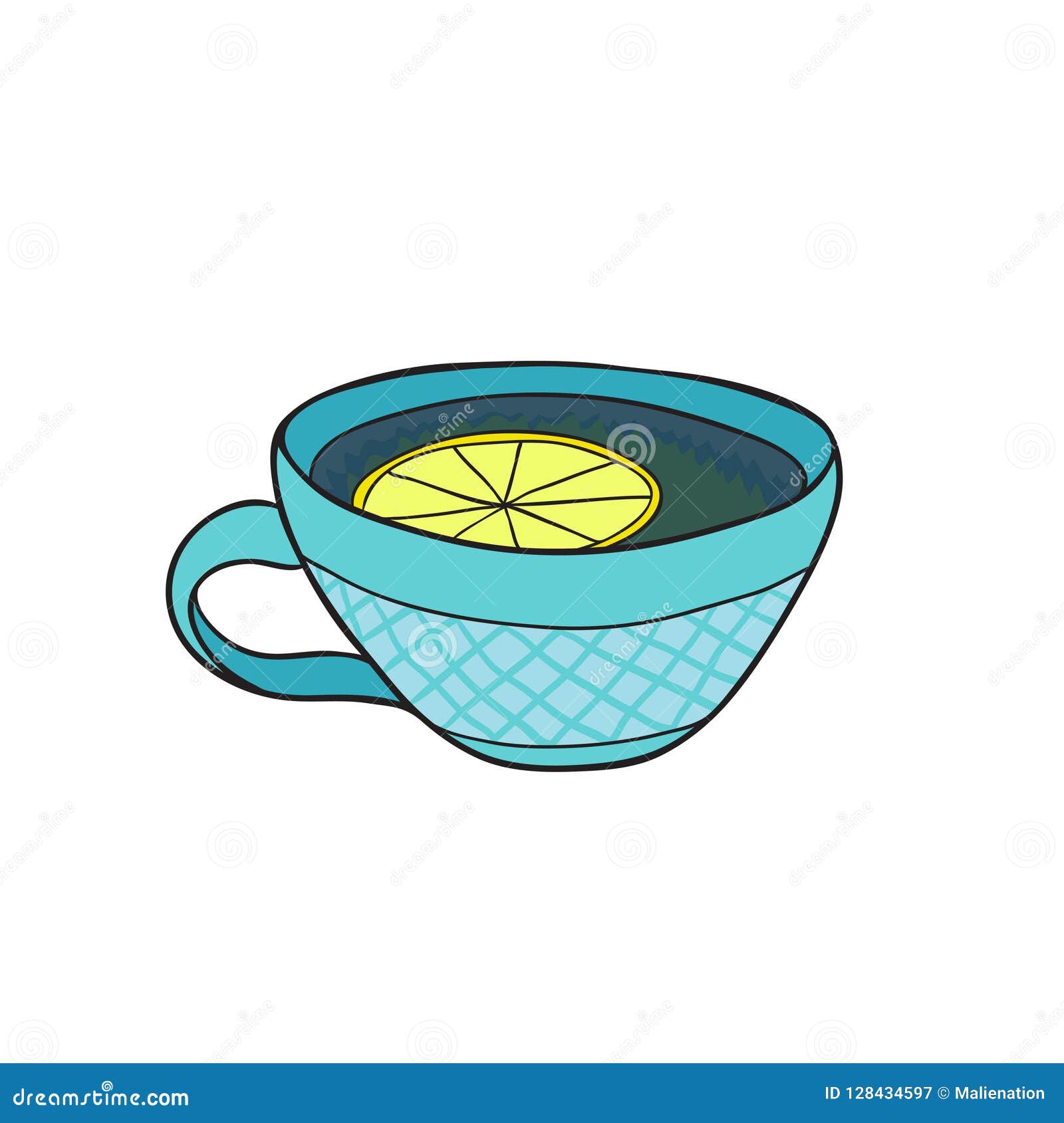 Tea Cup with Lemon. Hand Drawn Print. Sticker Icon Design. Stock Vector ...