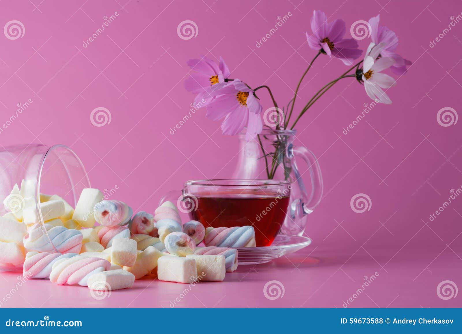 Tea cup with marshmallow stock photo. Image of sweet - 59673588