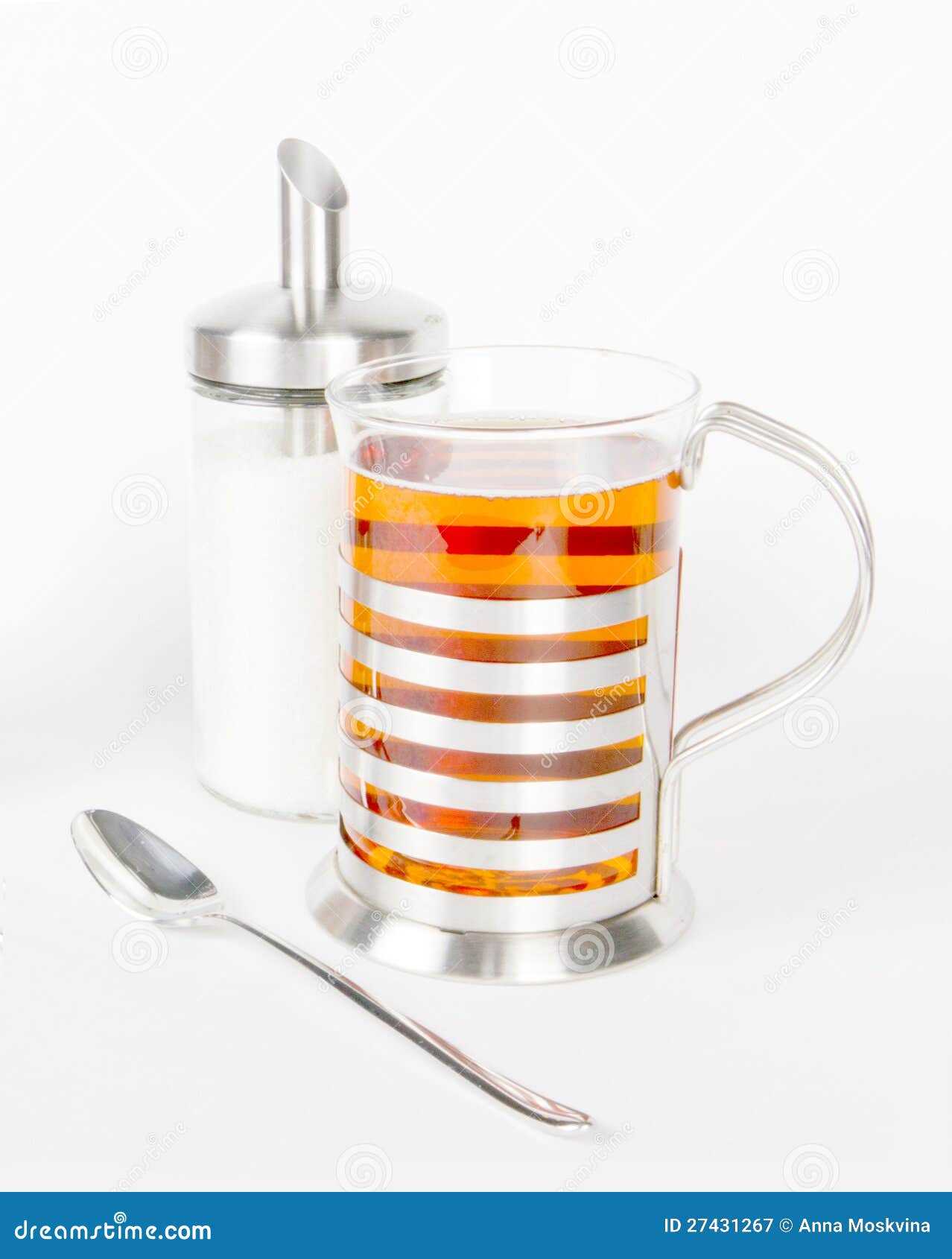 Tea Cup with Sugar and Spoon on White Stock Image - Image of culture ...