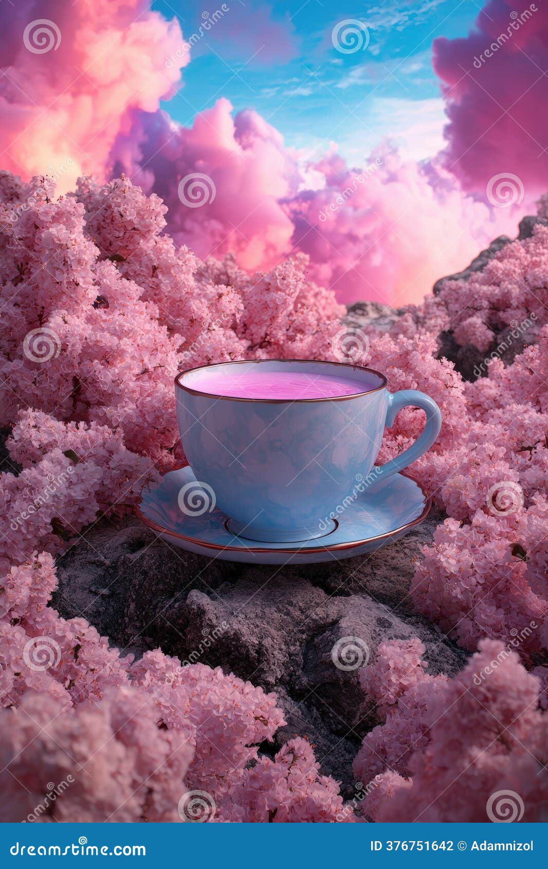 A Surreal Pink Frame Stands On A Reflective Surface Against A Tranquil ...