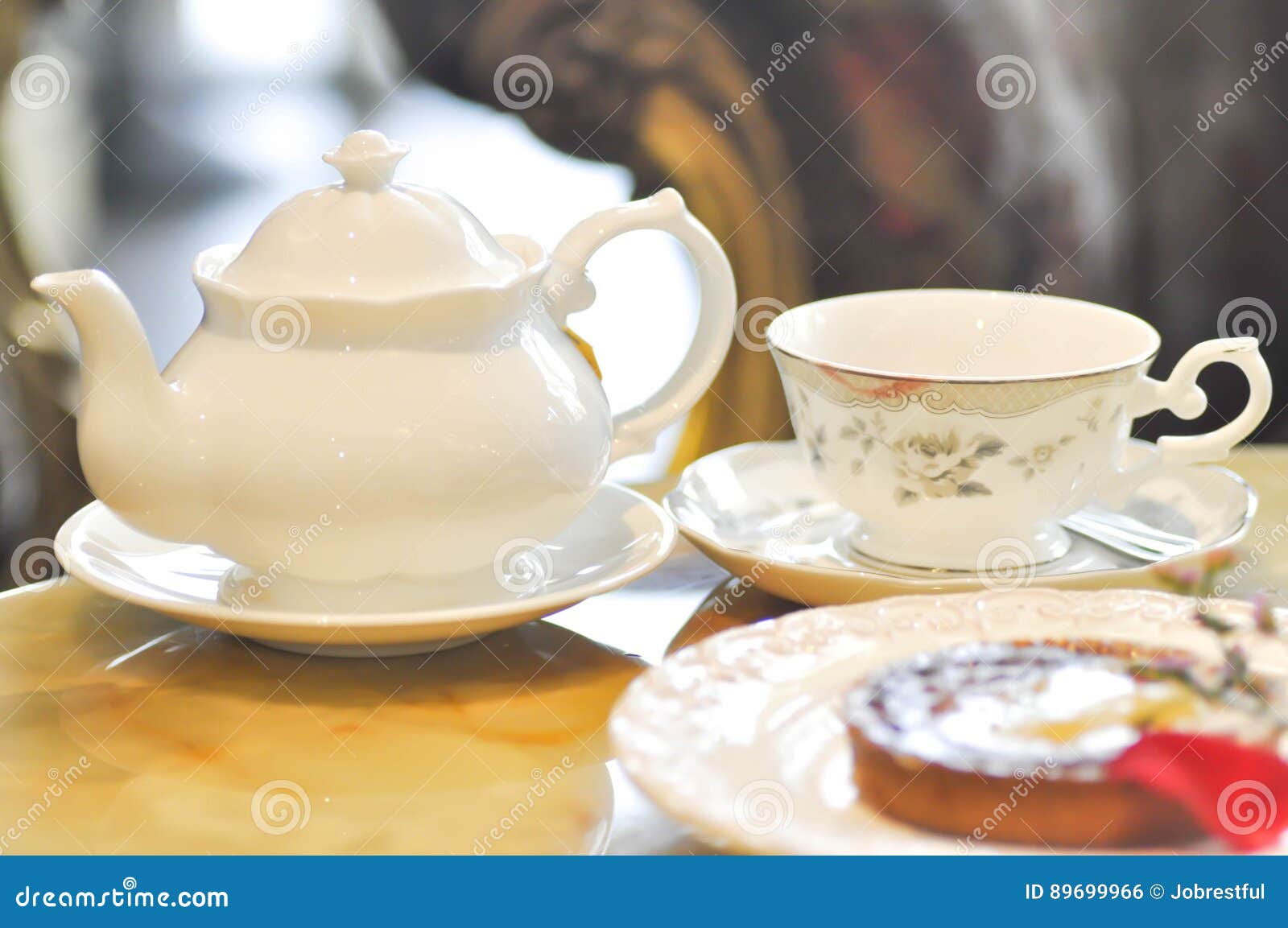 Tea cup and tea pot stock photo. Image of bakery, dish - 89699966