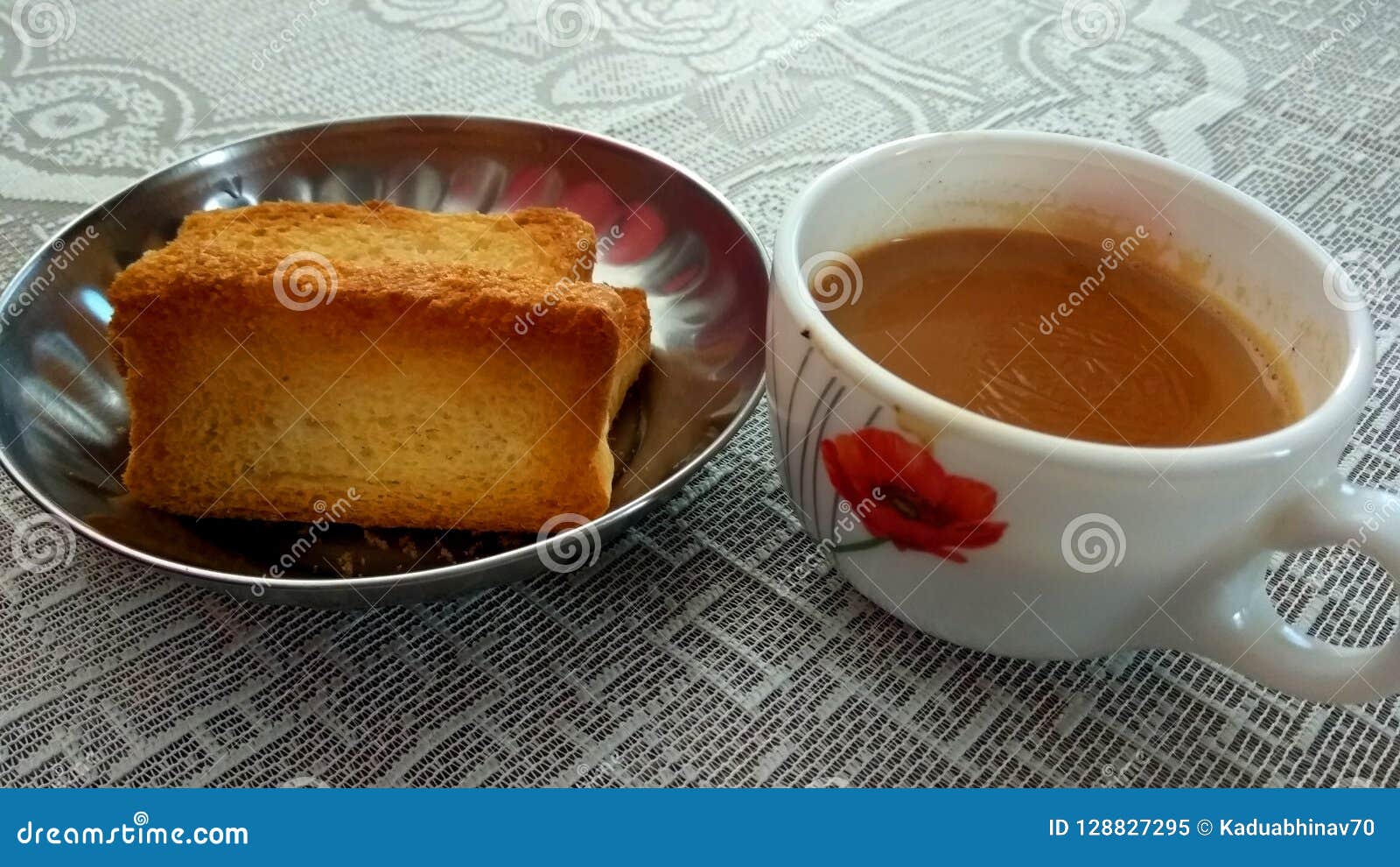 Tea cup and toast stock image. Image of chai, bread - 128827295