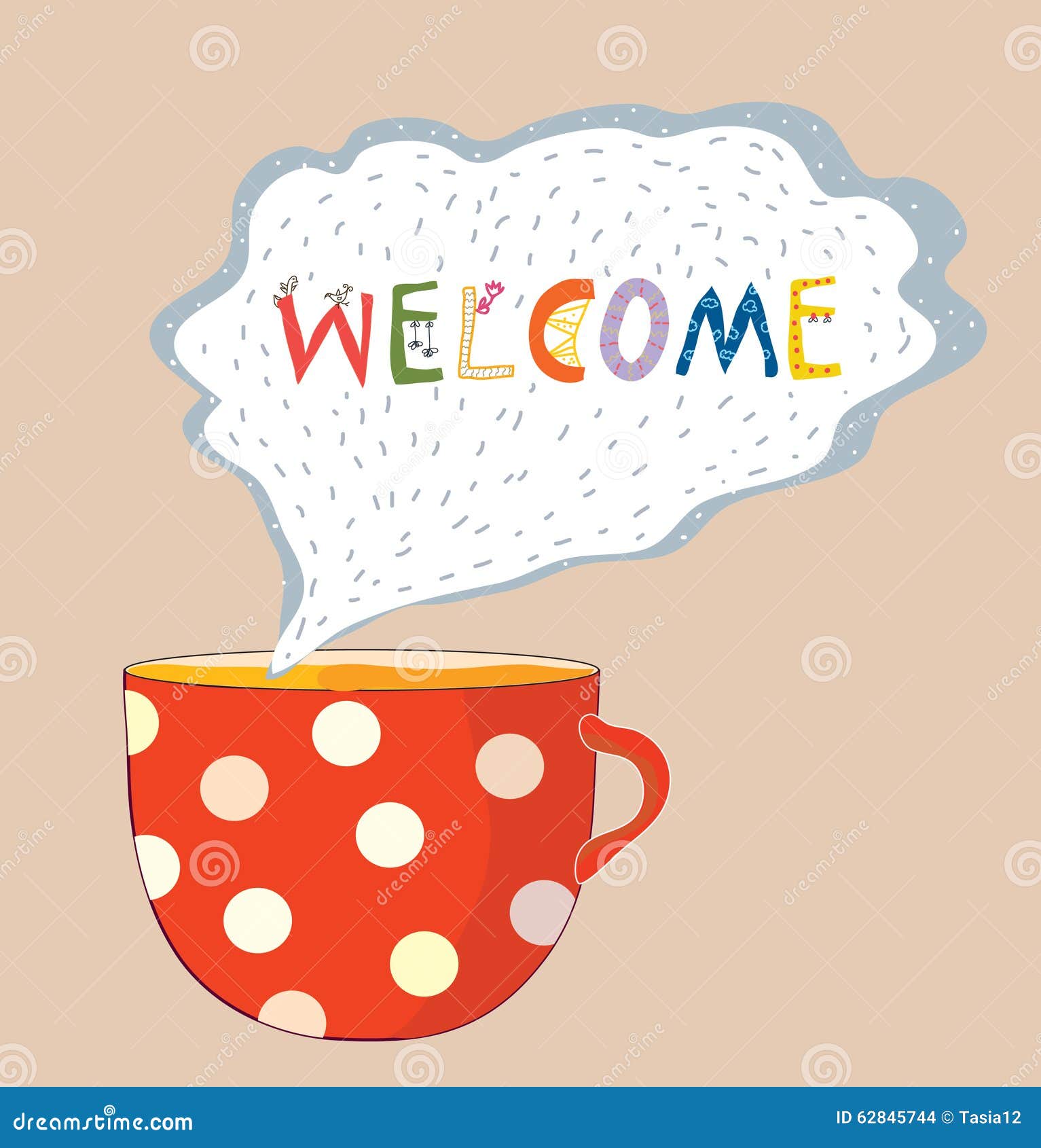 Tea Cup Welcome Card - Cute Design Stock Vector - Illustration of ...
