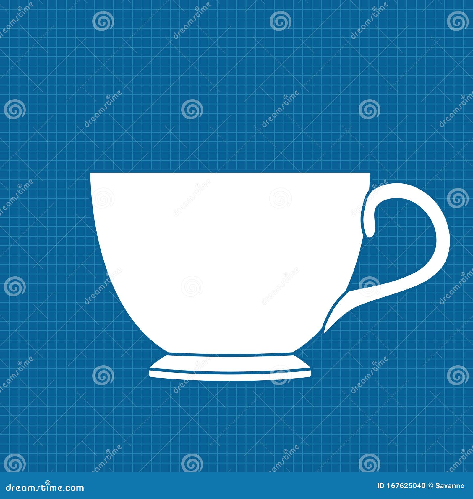 Tea Cup. White Outline Icon on Blueprint Background. Vector ...