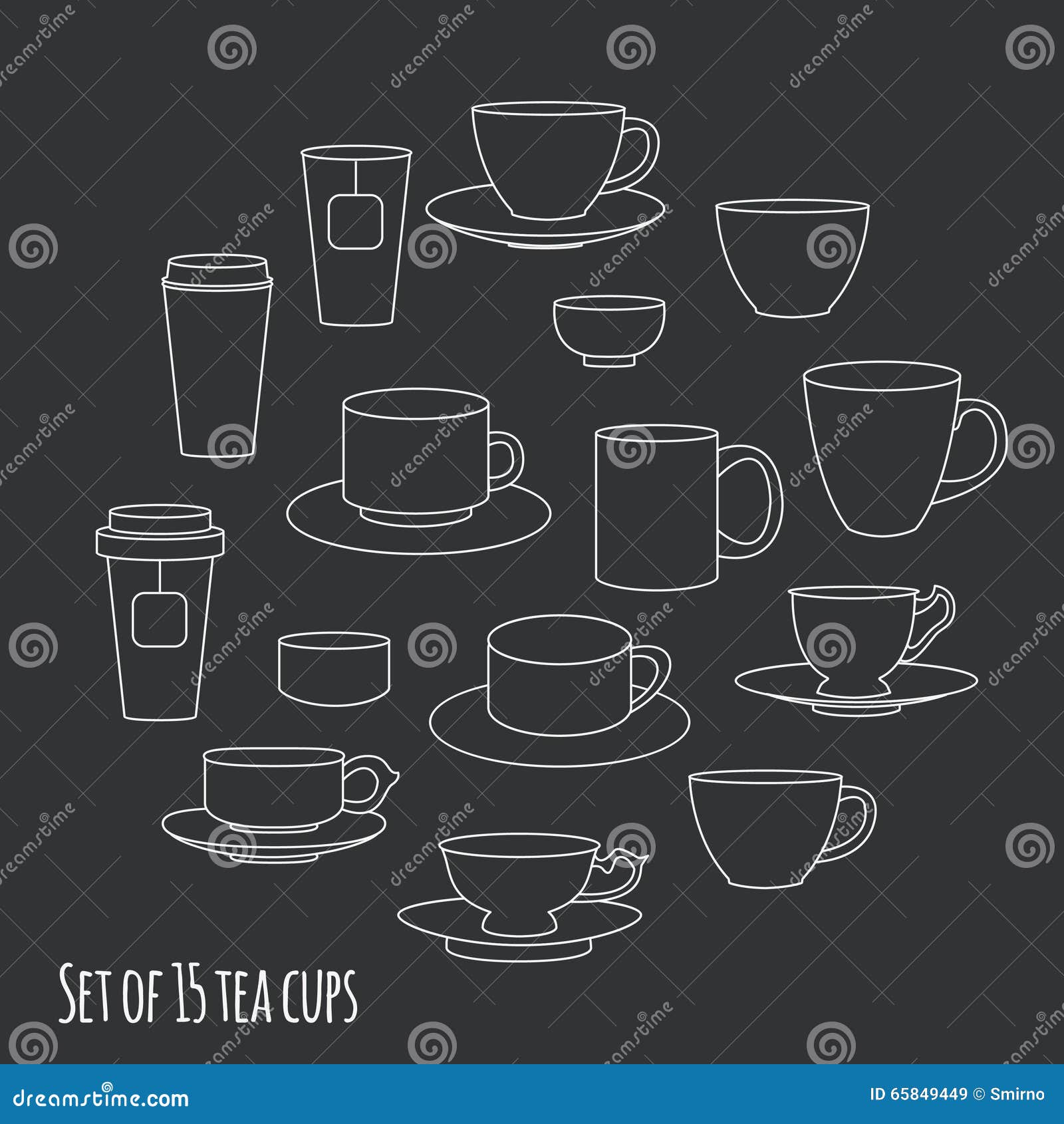 Tea cups collection stock vector. Illustration of graphic - 65849449