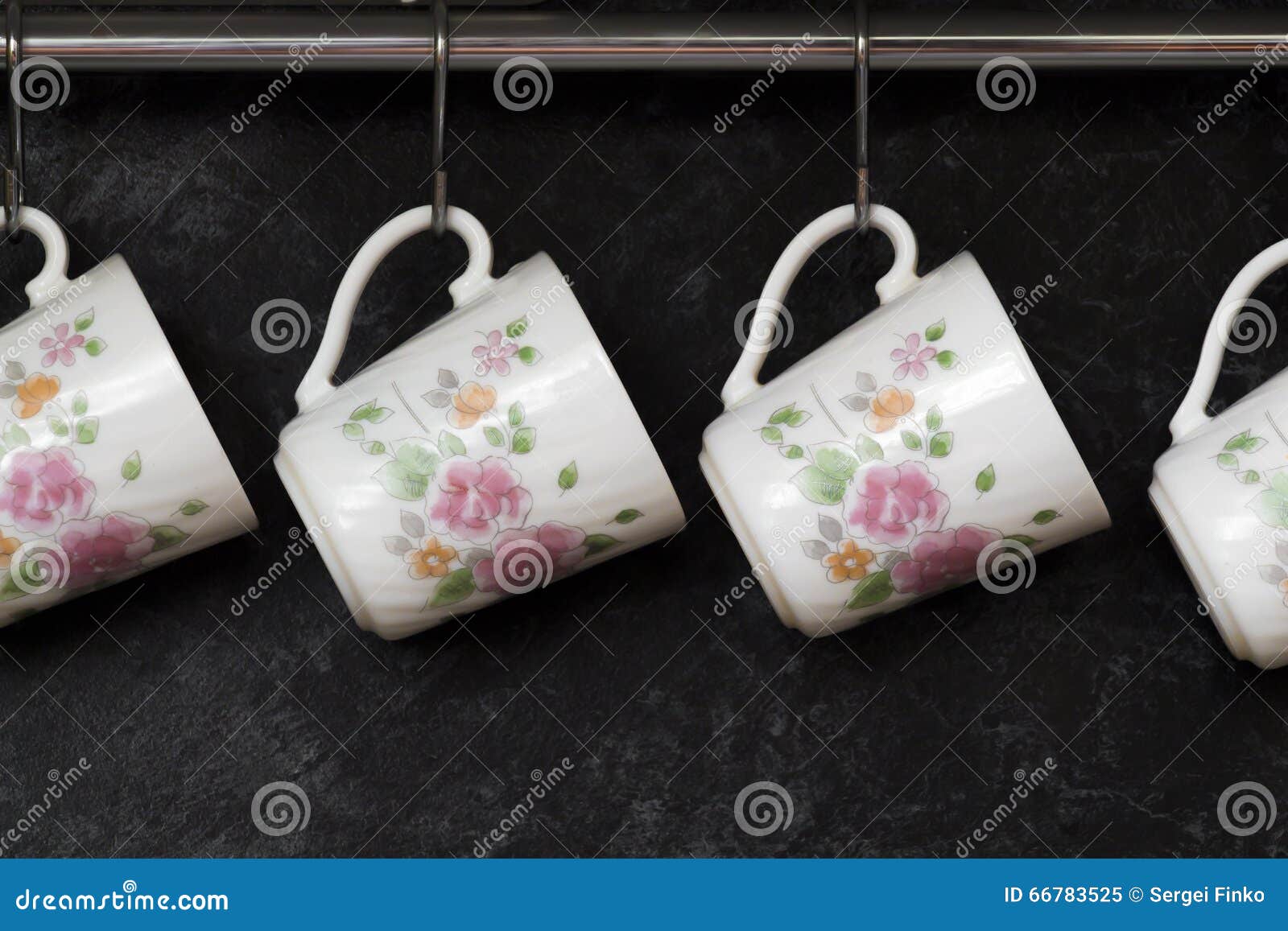 Tea Cups on the Kitchen Wall Stock Image - Image of bright, feature ...