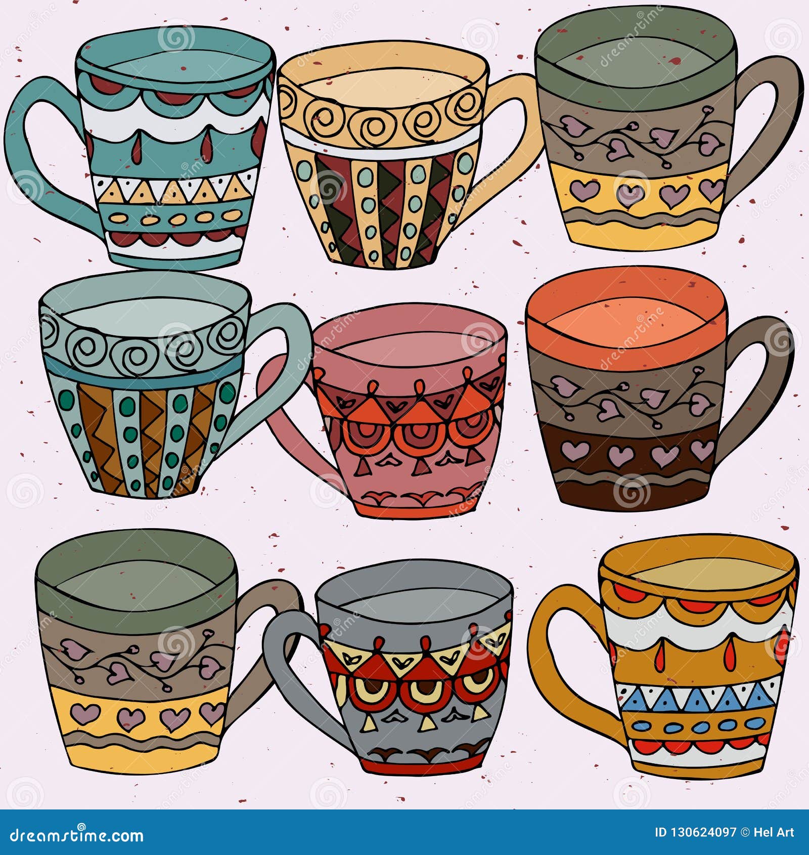Tea Cups Set Doodle Illustration. Stock Vector - Illustration of green ...