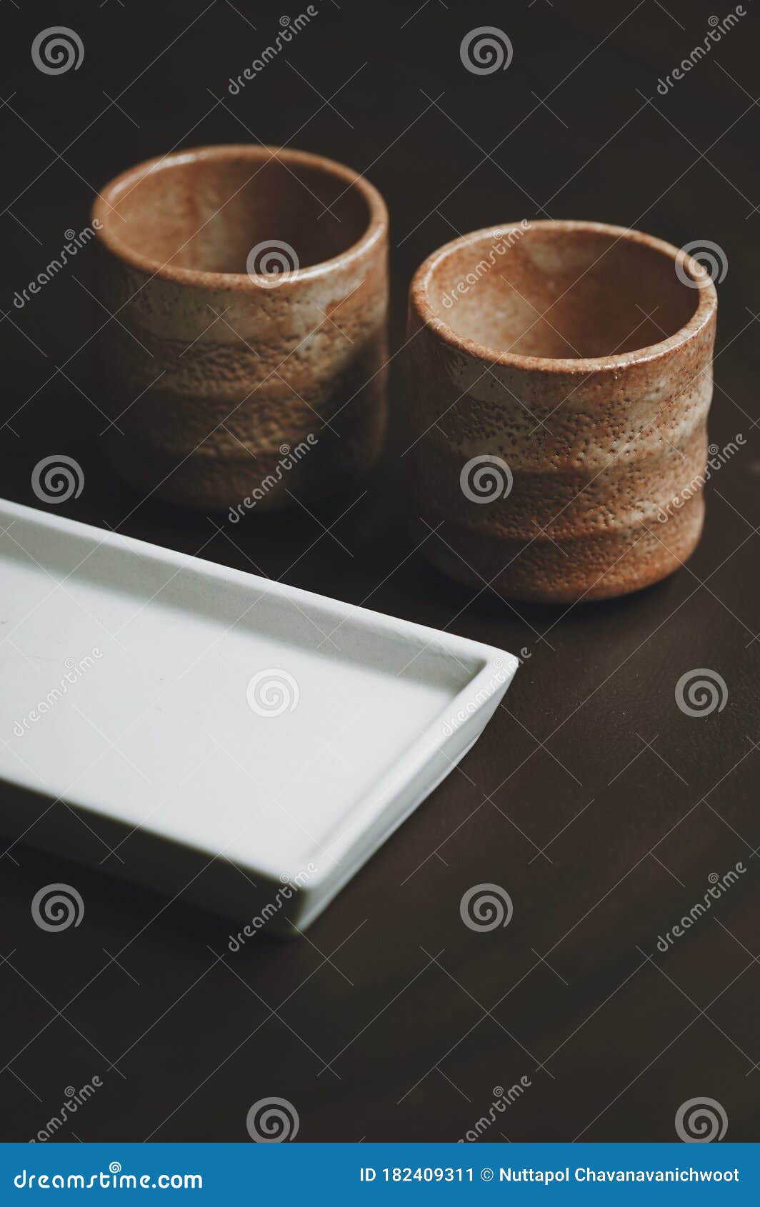 Tea cups set on table. stock image. Image of cups, object - 182409311