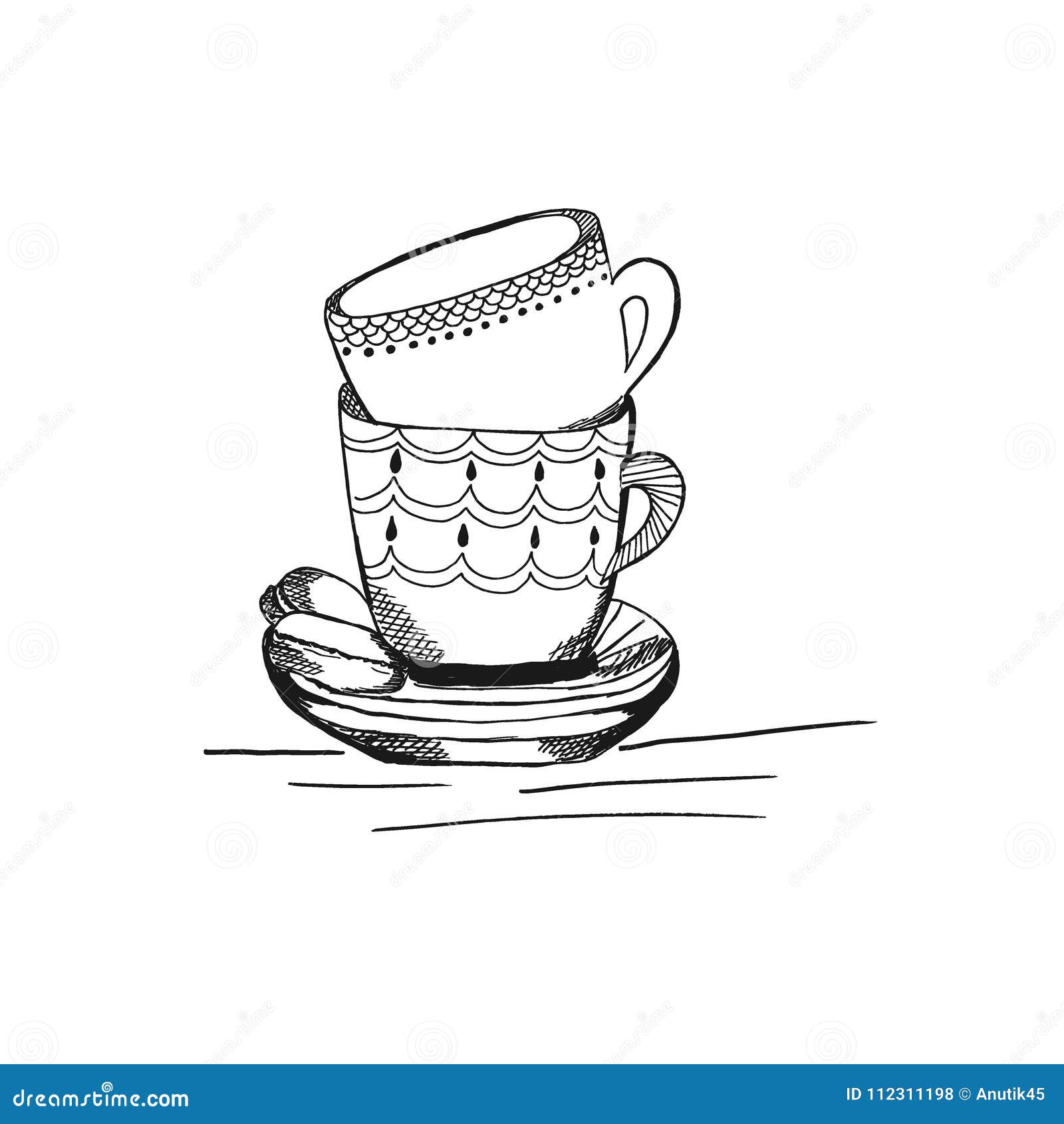 Tea Cups in Sketch Style, Hand Drawn Vector Illustration Stock Vector ...