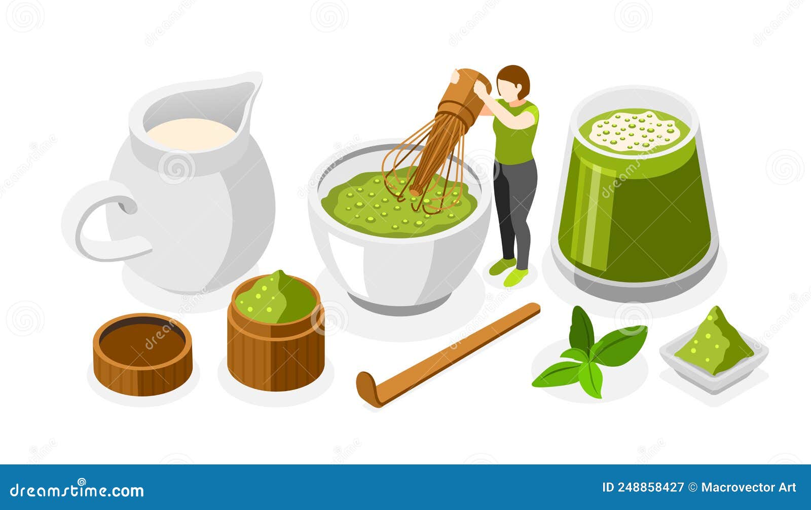 Matcha Tea Symbols Light Color Vector Illustration | CartoonDealer.com ...