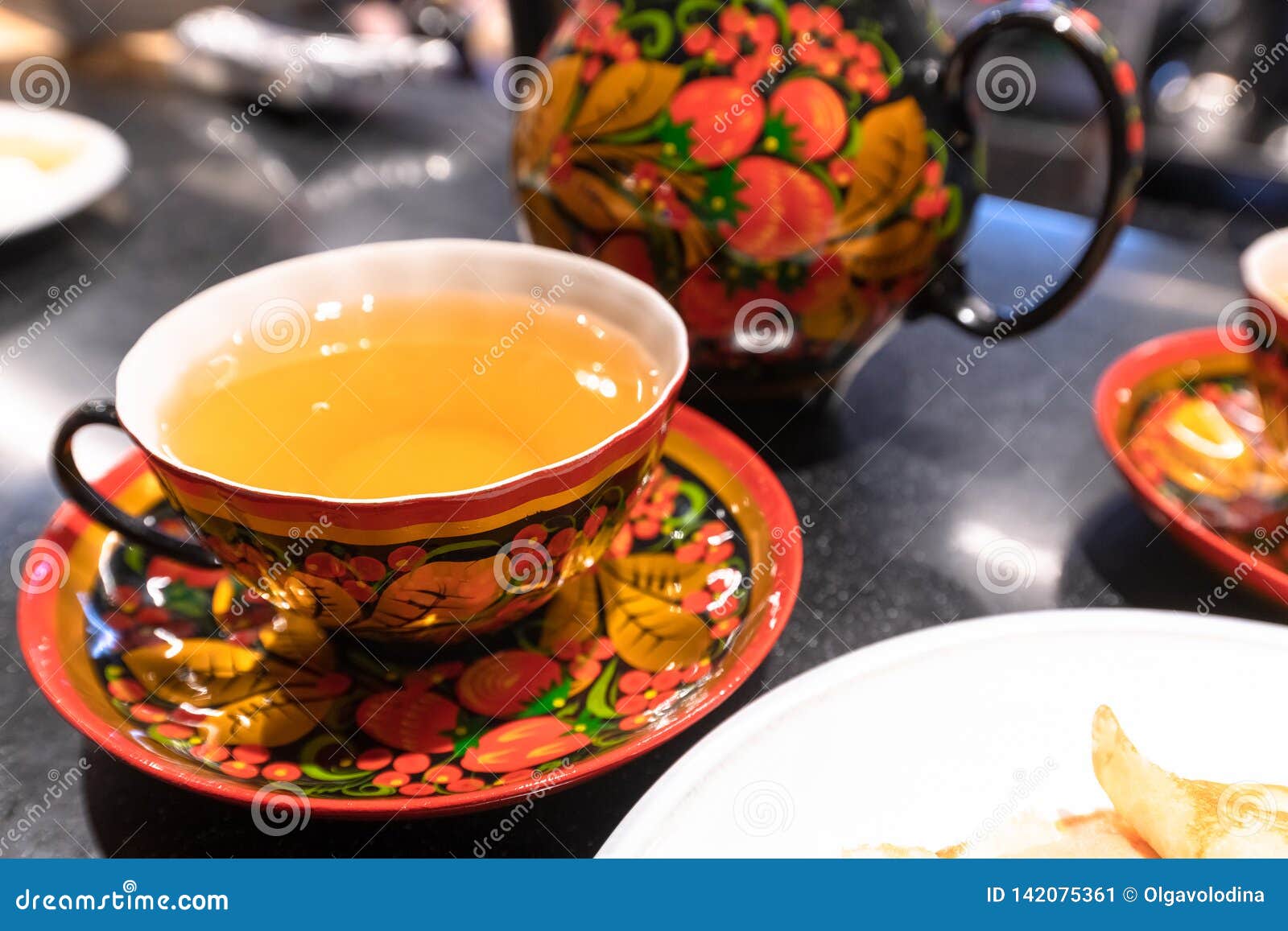Tea in Dishes Painted in National Traditions, Russia Stock Image ...