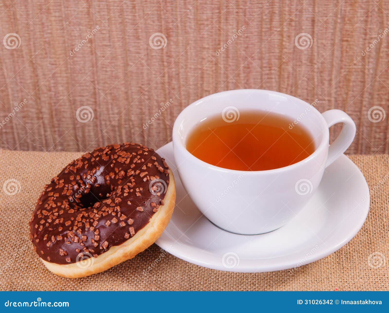 Tea and donut stock photo. Image of donut, burlap, break - 31026342