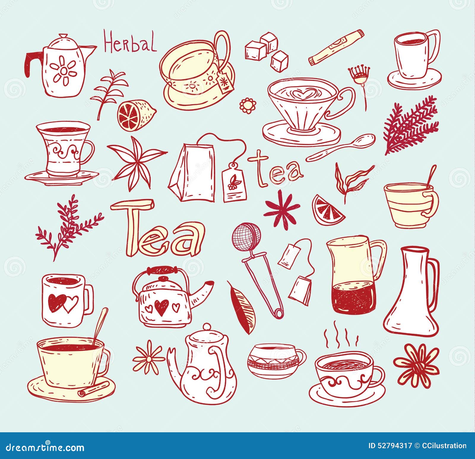 Tea Doodle Sketch Elements.Hand Drawn Vector Illustration. Stock Vector ...