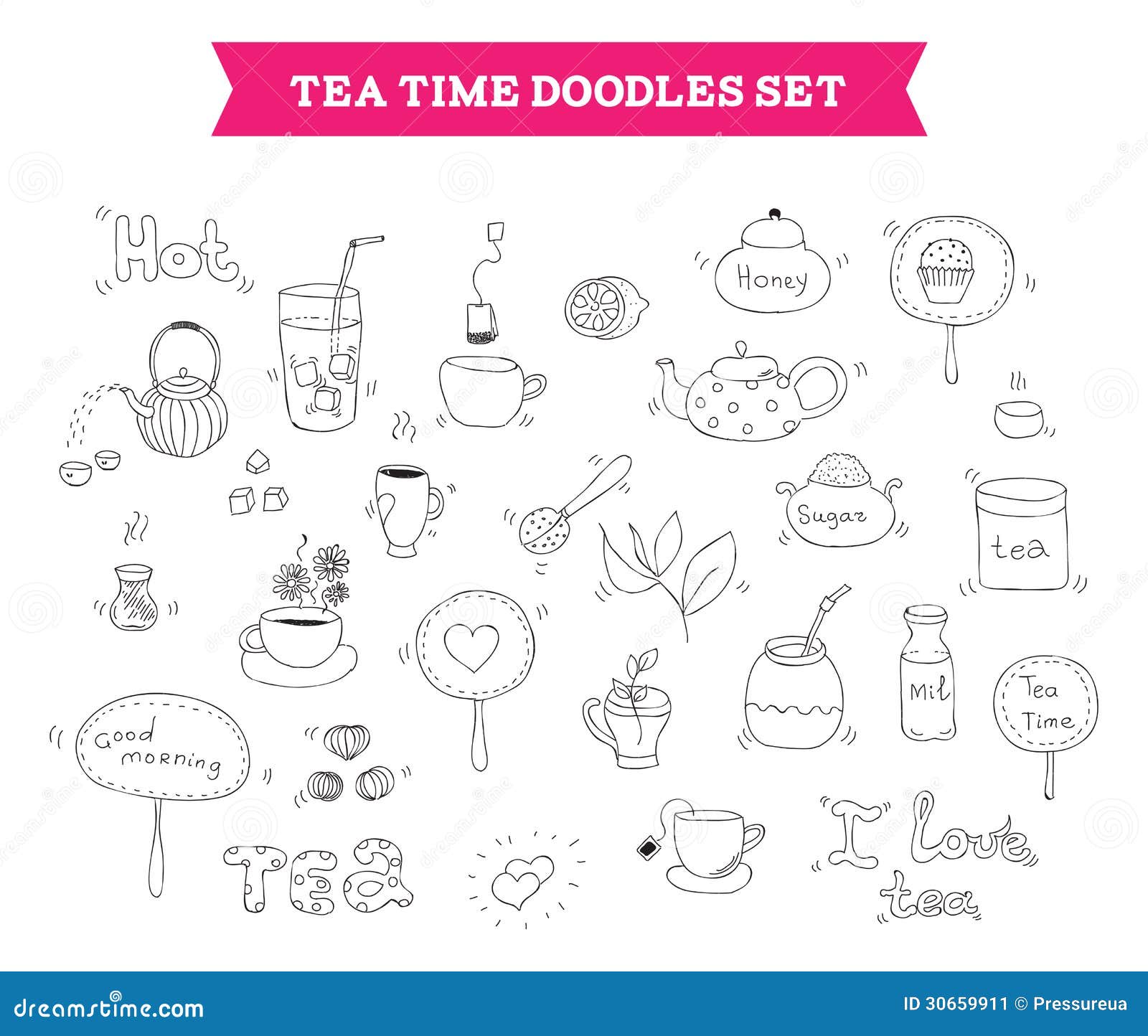 Tea doodle vector elements stock vector. Illustration of floral - 30659911