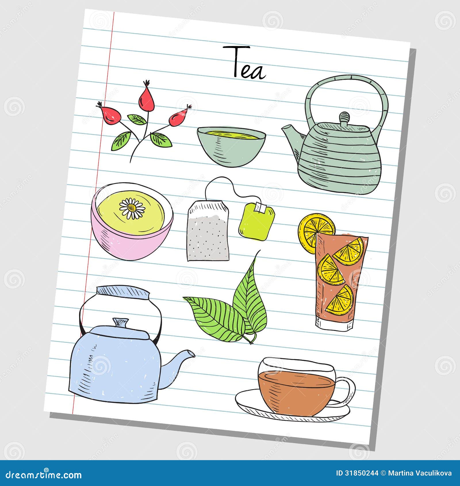 Tea doodles - lined paper stock vector. Illustration of afternoon ...