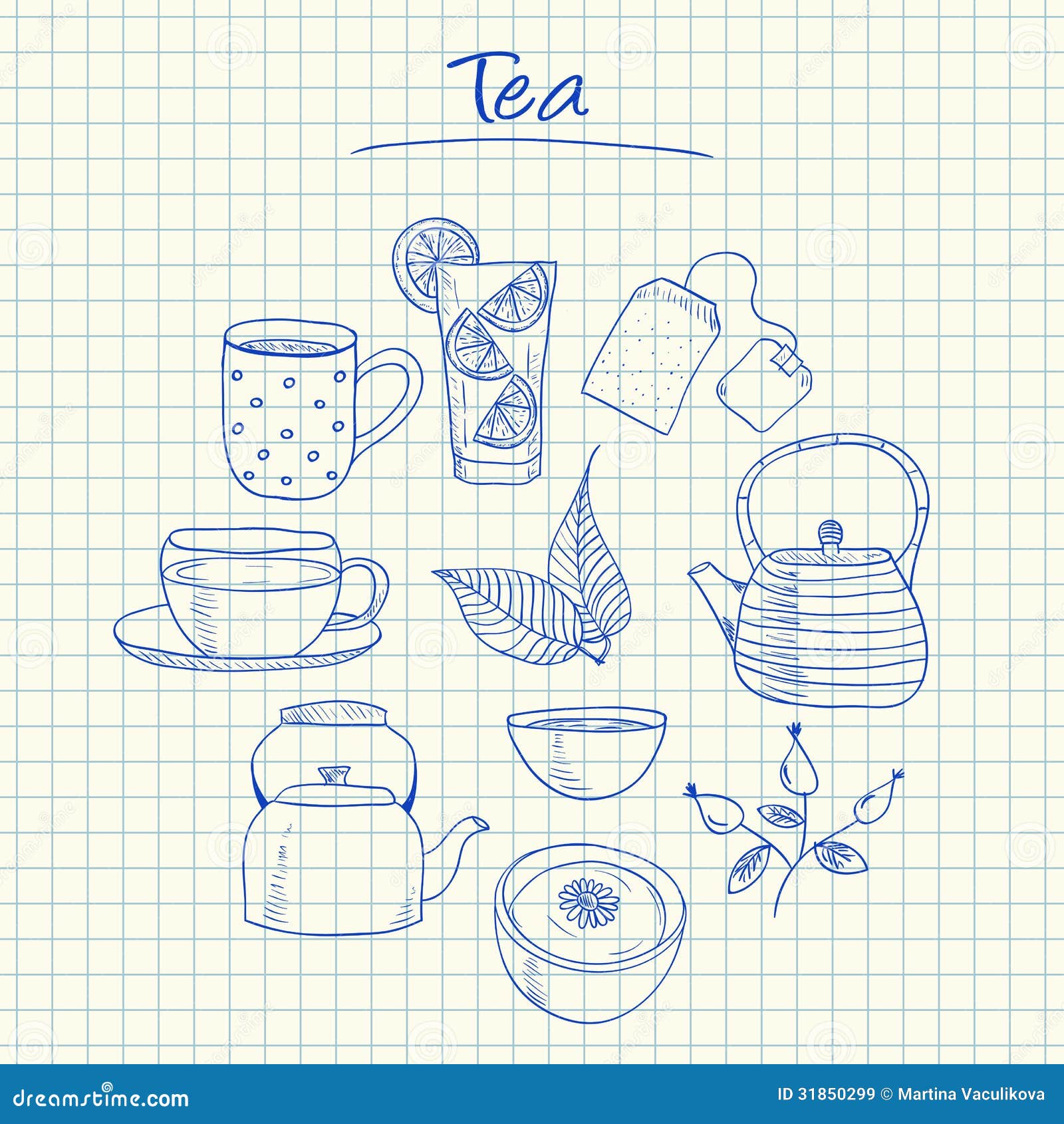 Tea Doodles - Squared Paper Stock Vector - Illustration of doodle ...