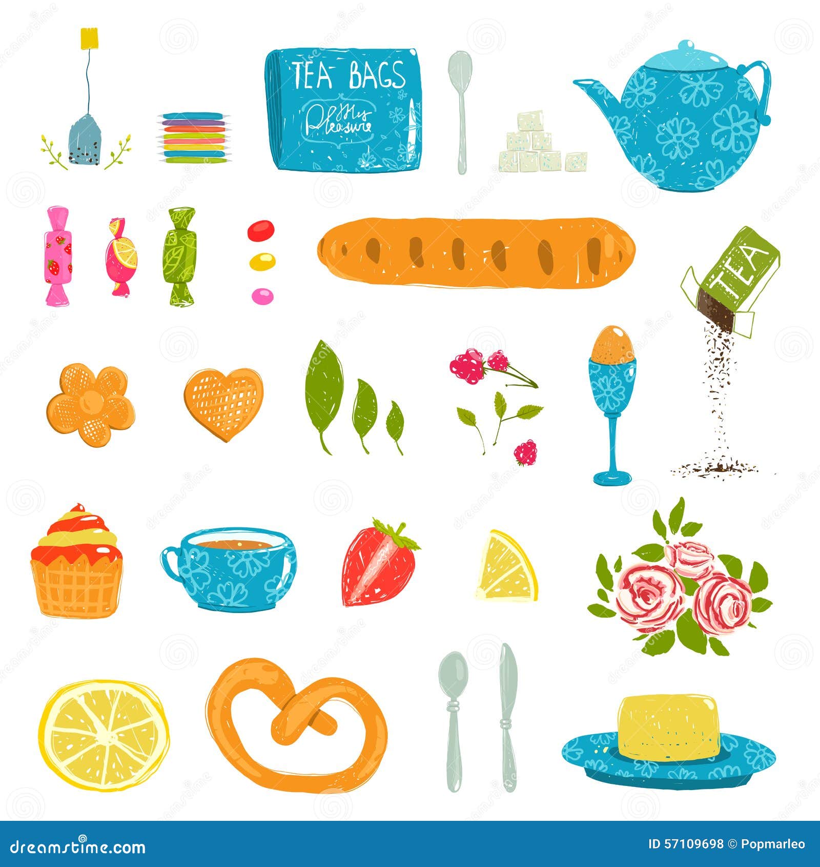 Tea Drinking Party Pastry and Crockery Set Drawing Stock Vector ...