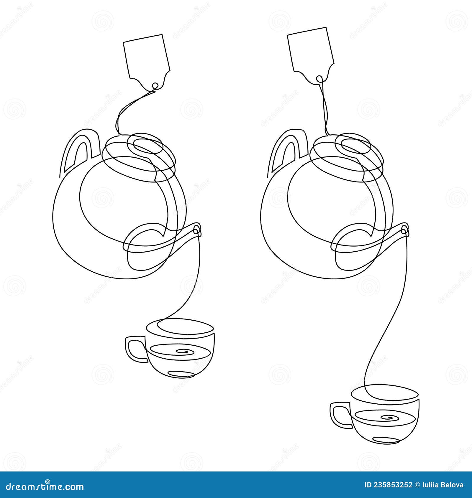 Tea Drinking. Tea is Poured into a Cup. Continuous Line Drawing Stock ...