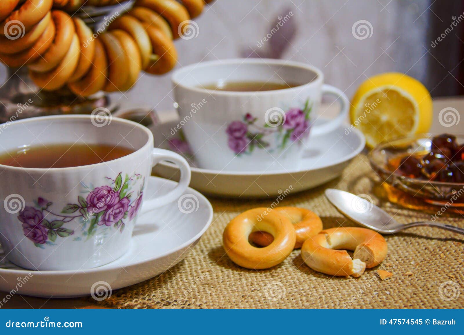 Tea drinking from samovar stock image. Image of home - 47574545