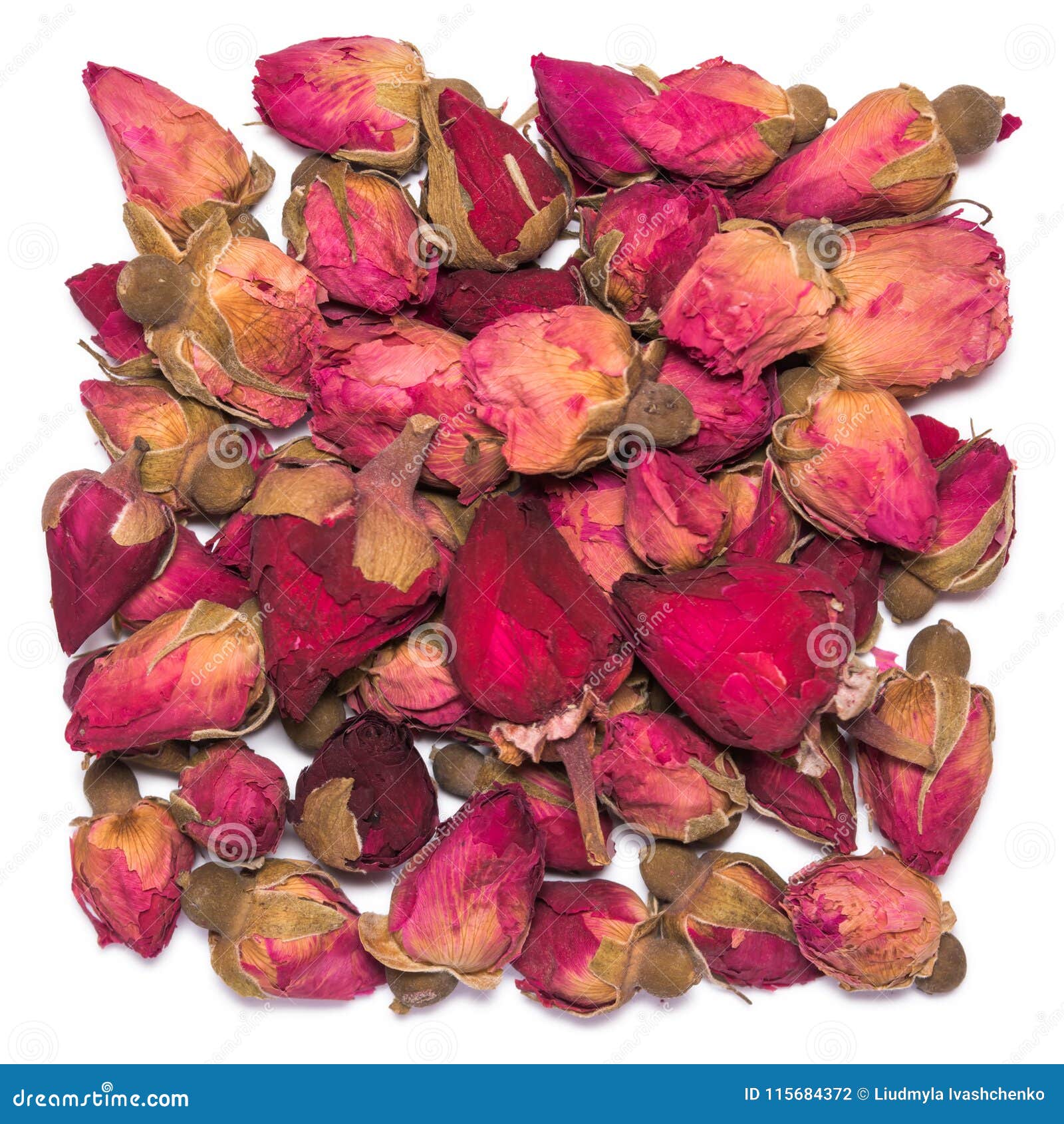 Tea of Dry Rose Buds Isolated on White Stock Photo - Image of organic ...