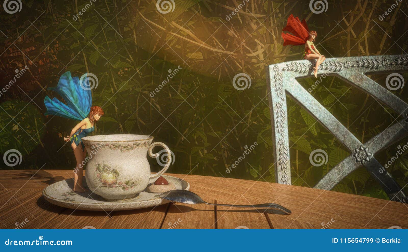 Tea with Fairies 3D Illustration Stock Illustration - Illustration of ...