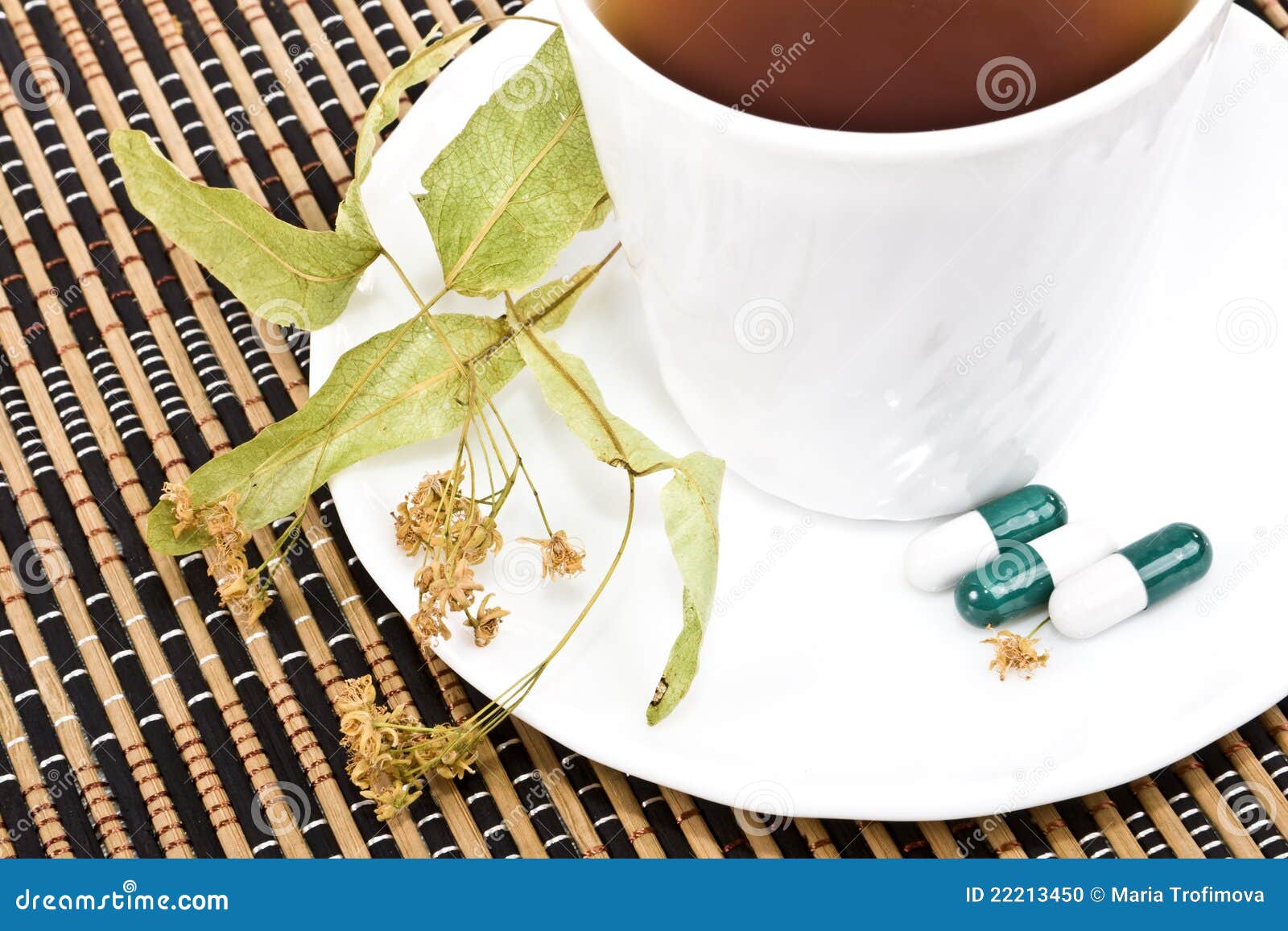 Tea from the Flowers of Linden and Tablets. Stock Photo - Image of ...
