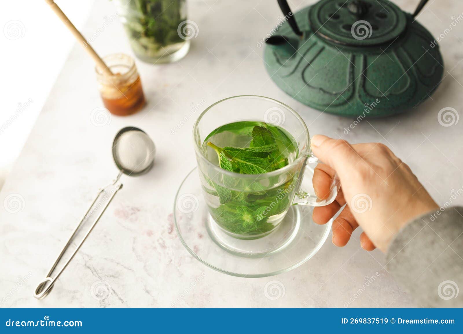 Hot Tea with Fresh Mint Leaves Stock Image - Image of leaves, herb ...