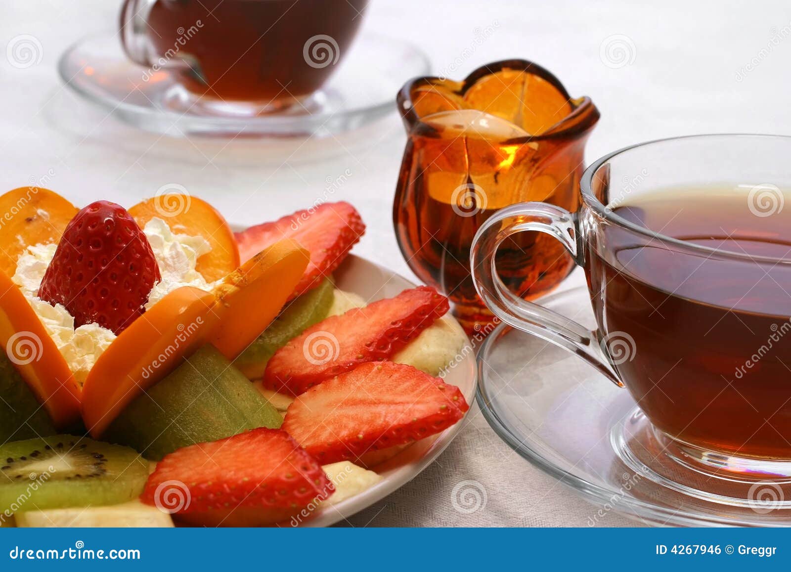 Tea and fruits stock photo. Image of fruit, white, dinning - 4267946