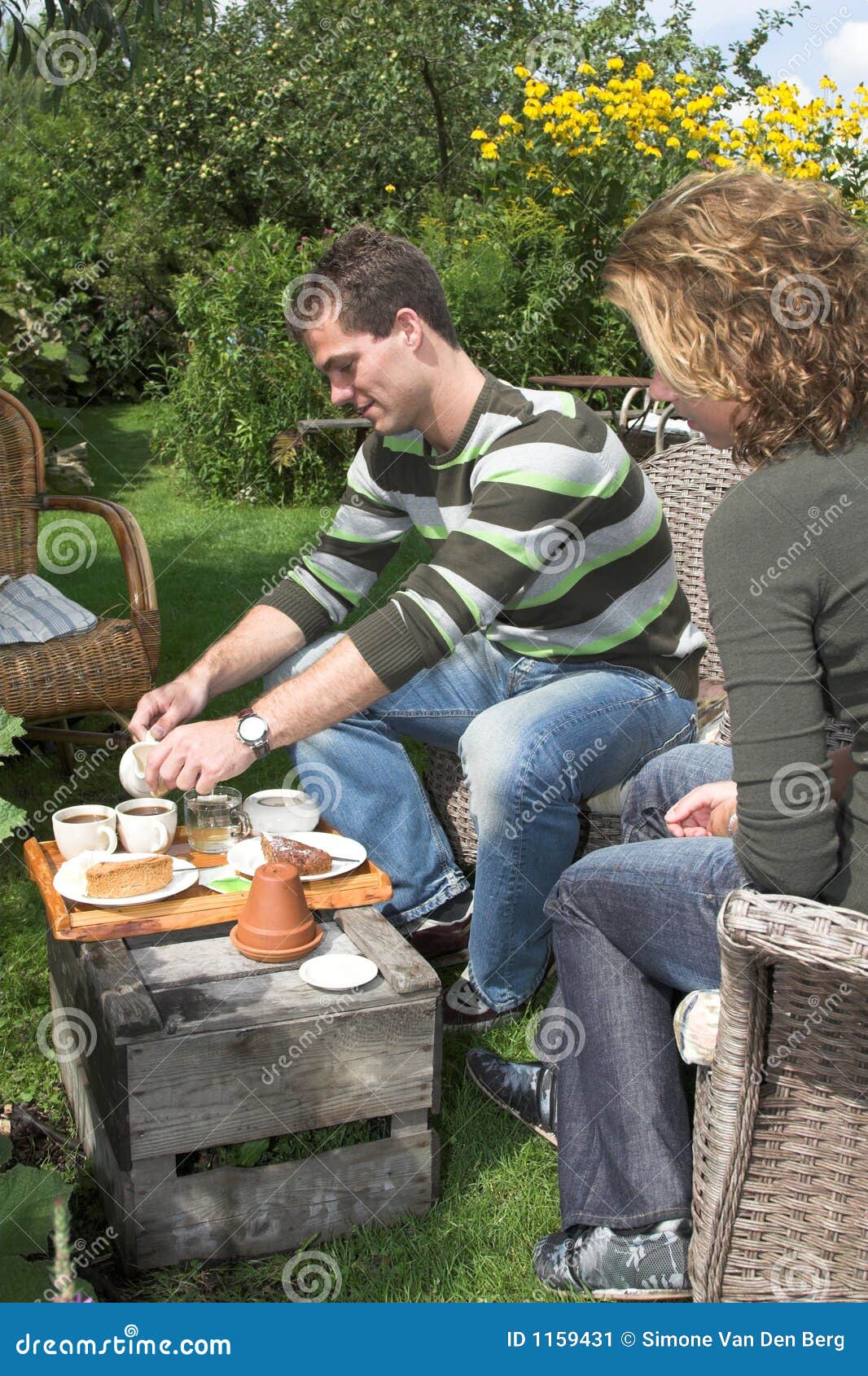 Tea in the garden stock image. Image of happy, handsome - 1159431