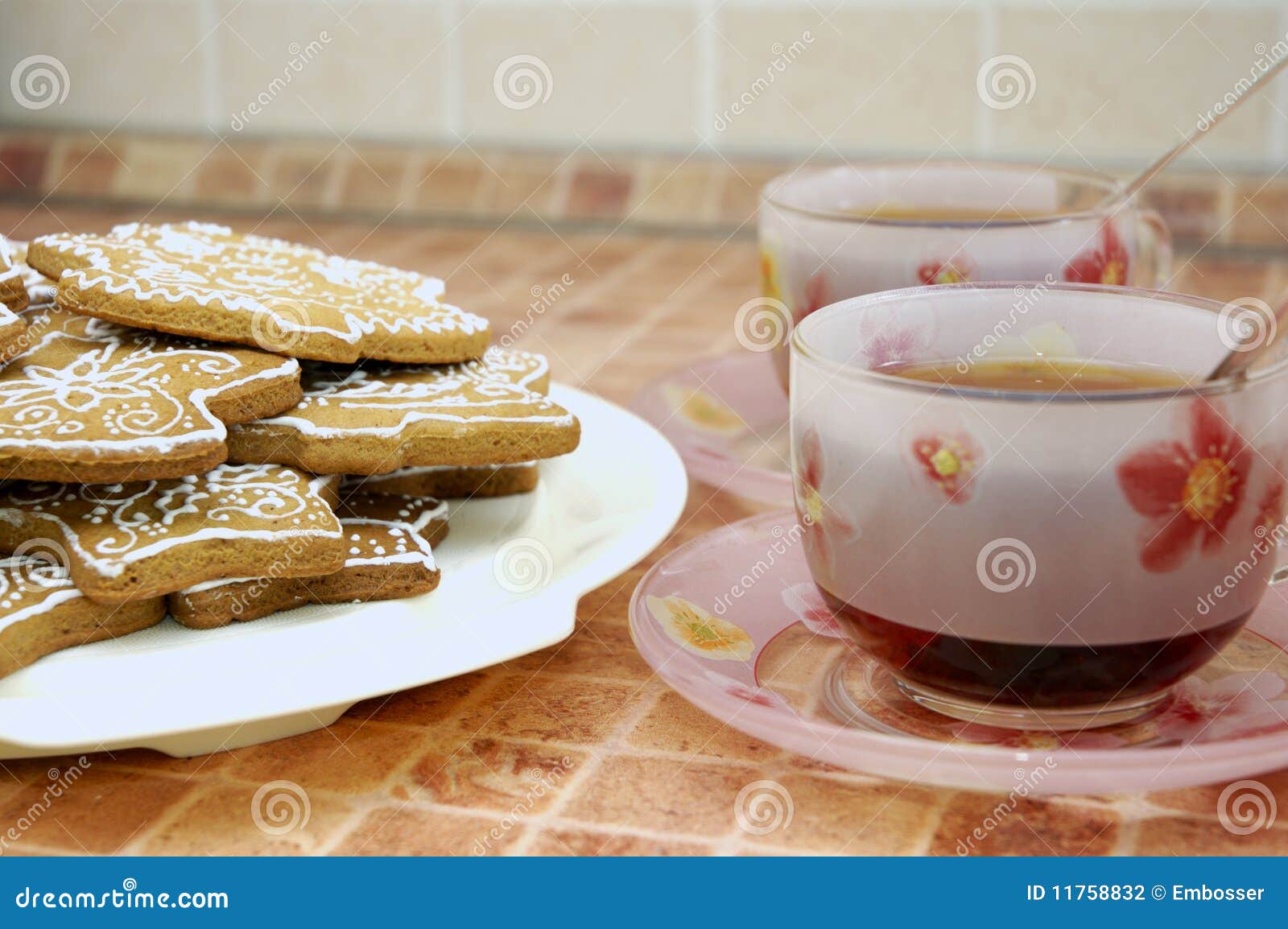Tea and Gingerbread Cookies Stock Photo - Image of decoration, dessert ...