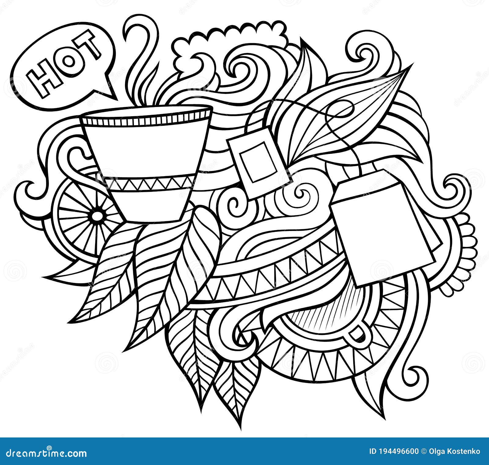 Tea Hand Drawn Cartoon Doodles Illustration. Funny Design Stock ...