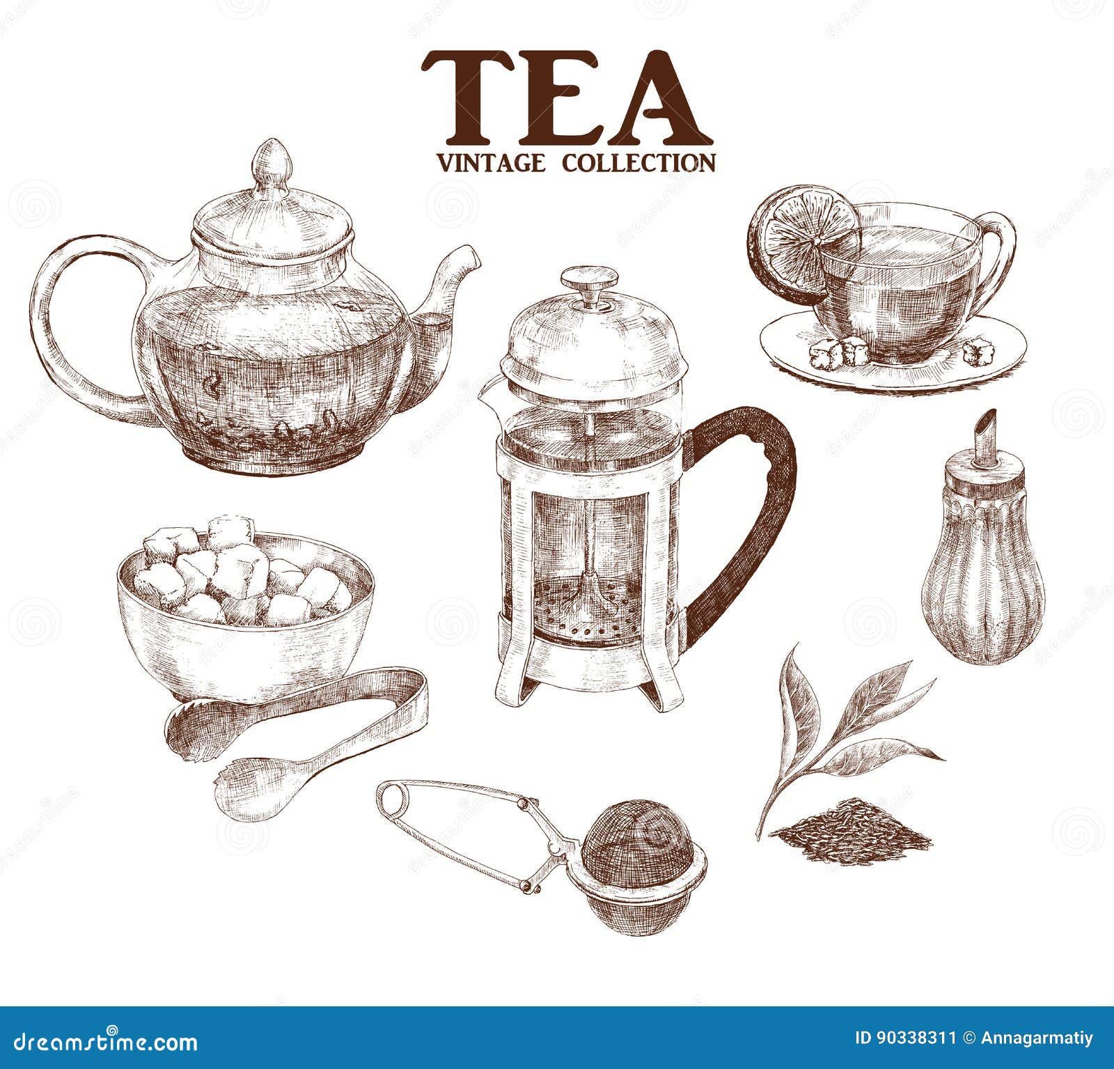 Tea hand drawn set stock vector. Illustration of draw - 90338311
