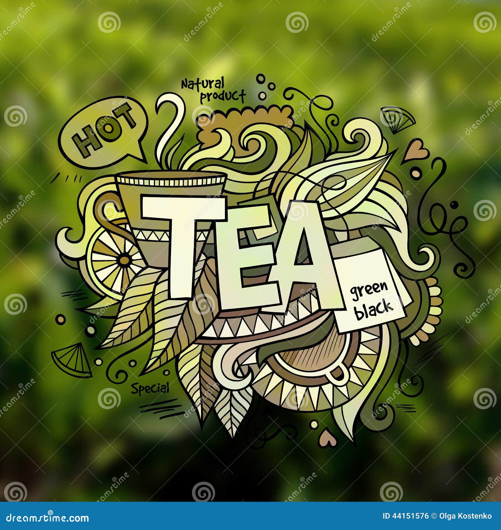 Tea Hand Lettering and Doodles Elements Stock Vector - Illustration of ...