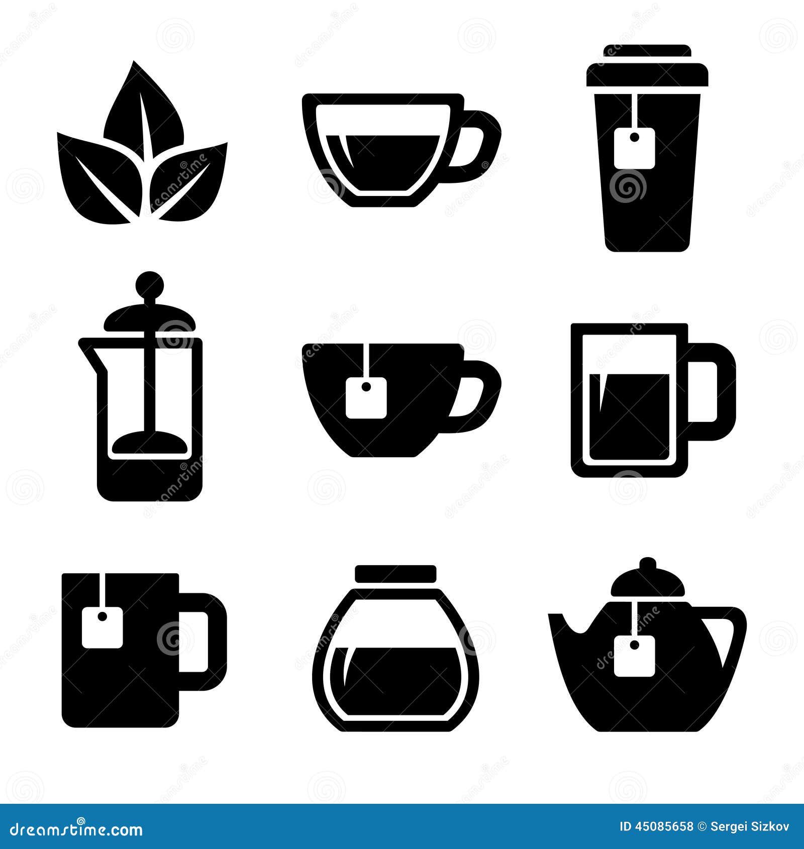 Tea Icons Set. Vector. stock vector. Illustration of drawing - 45085658